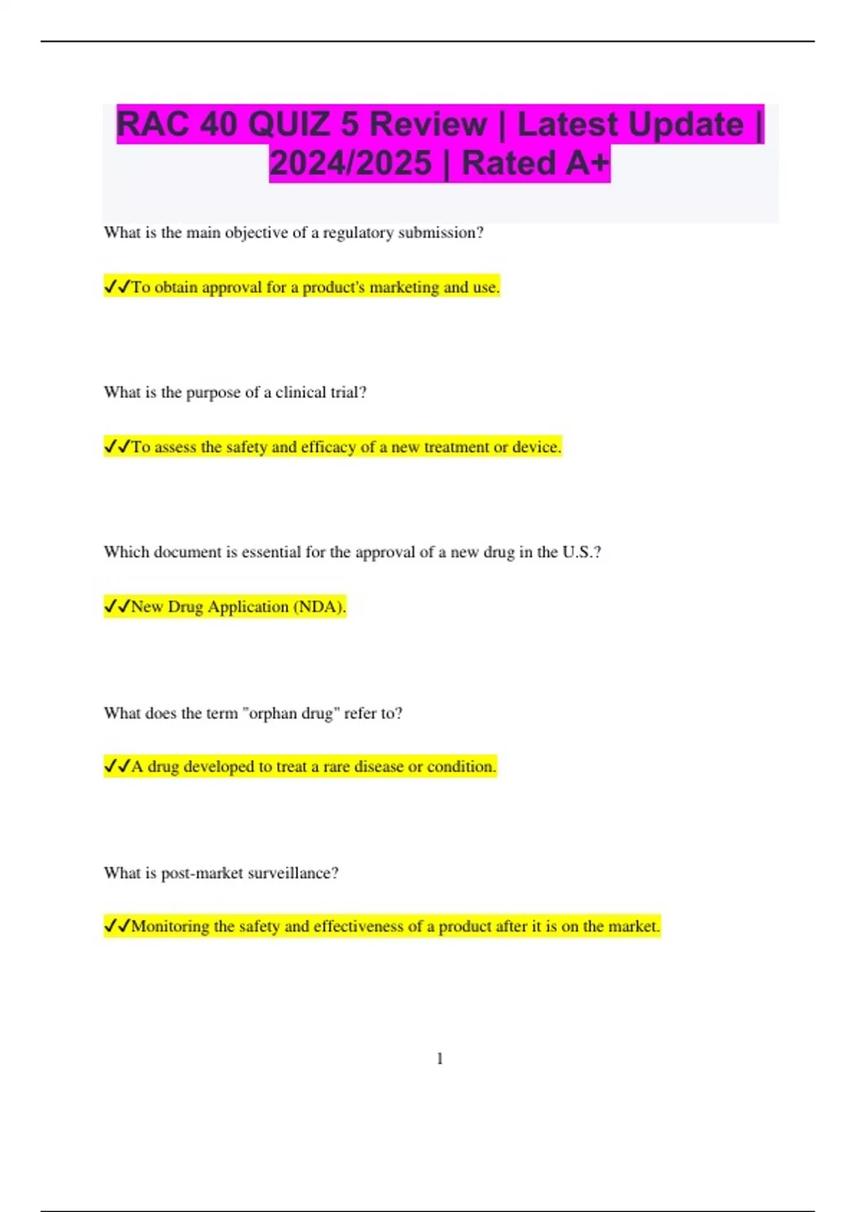 RAC 40 QUIZ 5 Review | Latest Update | 2024/2025 | Rated A+ - RAC 40 ...