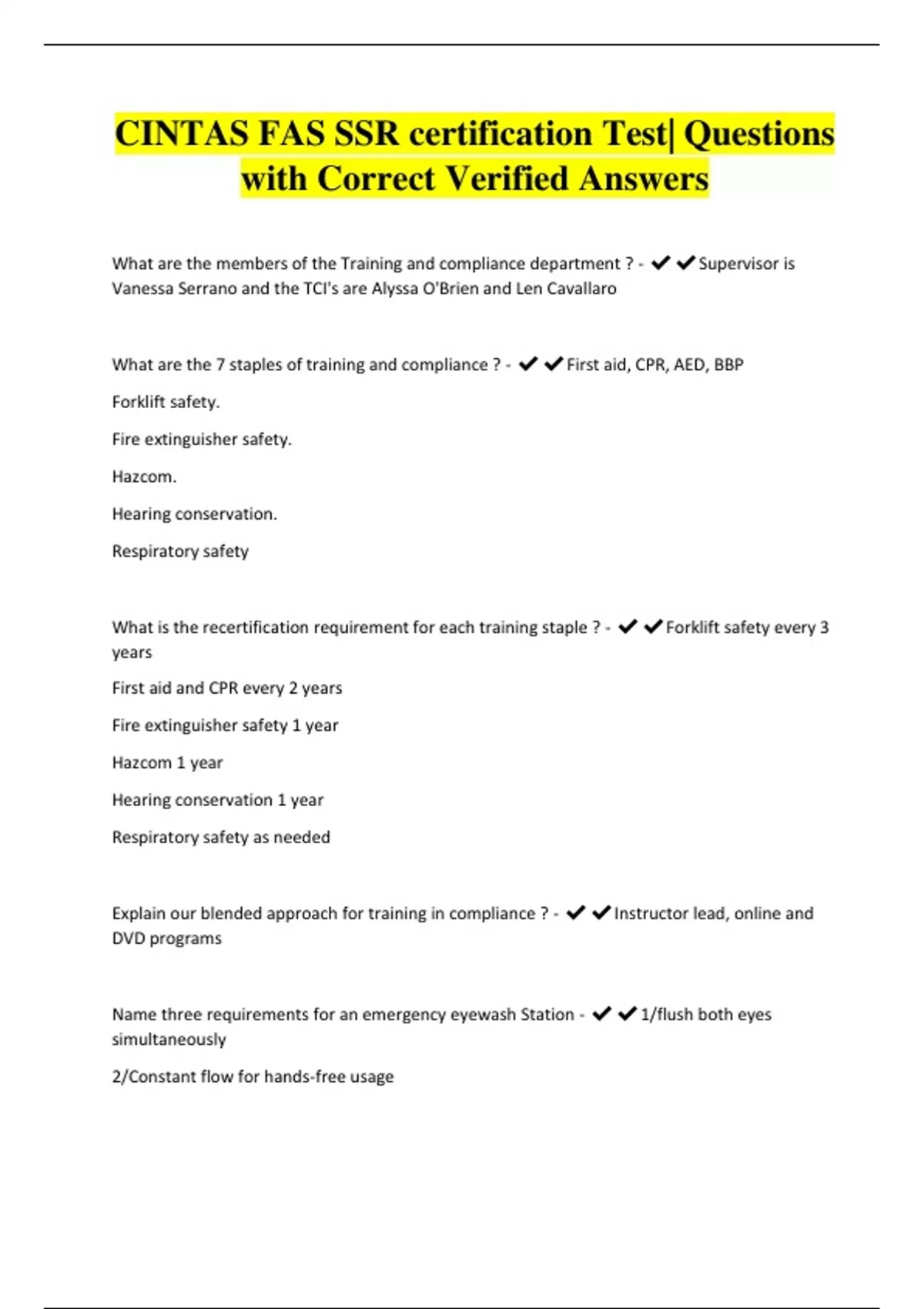 CINTAS FAS SSR certification Test| Questions with Correct Verified ...