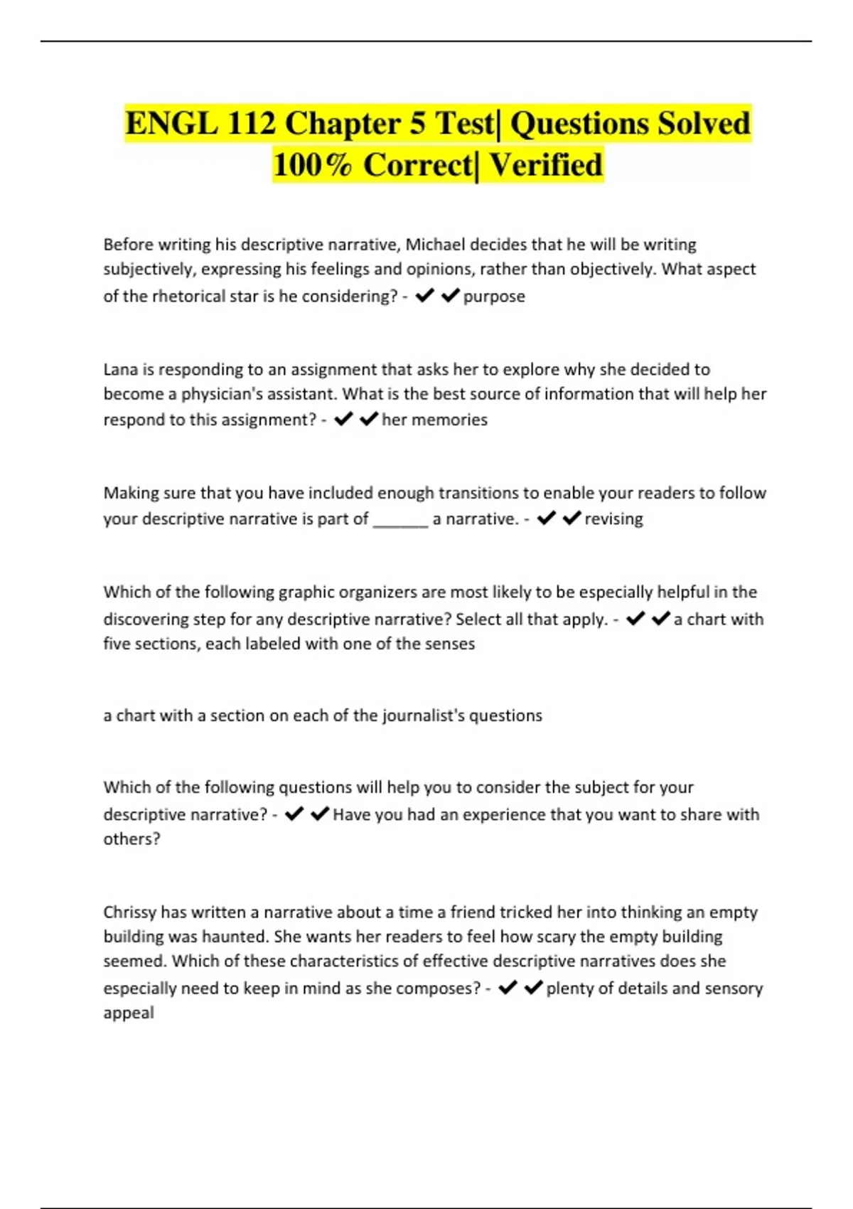 ENGL 112 Chapter 5 Test| Questions Solved 100% Correct| Verified ...