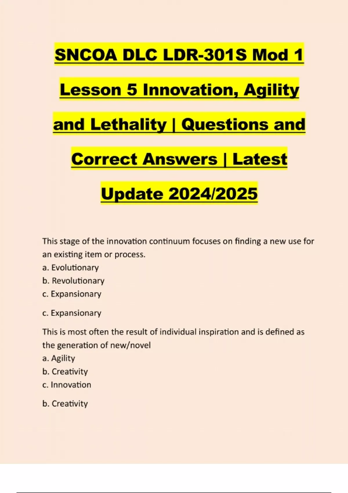 SNCOA DLC LDR-301S Mod 1 Lesson 5 Innovation, Agility and Lethality ...