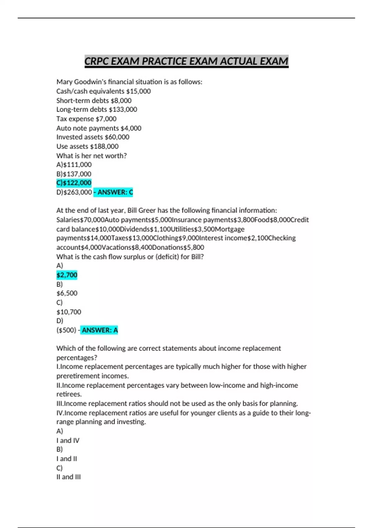 Crpc Exam Practice Exam Crpc Stuvia Us