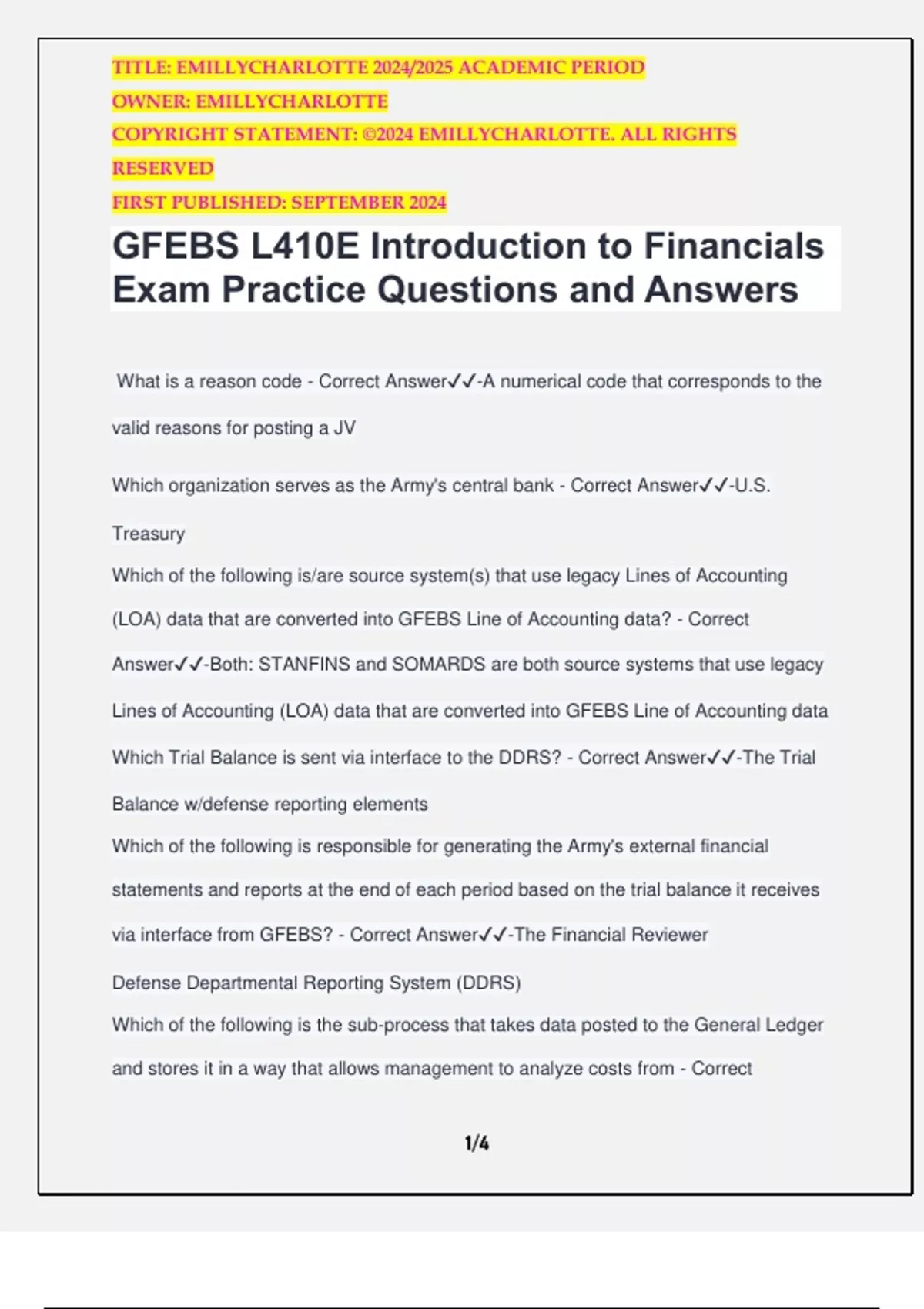 GFEBS L410E Introduction to Financials Exam Practice Questions and ...