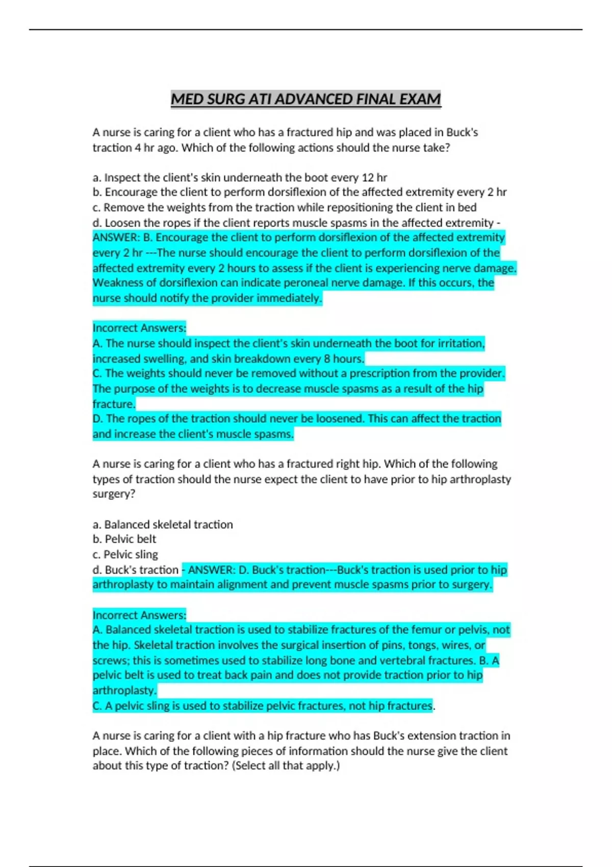 MED SURG ATI ADVANCED FINAL EXAM - MED SURG ATI - Stuvia US