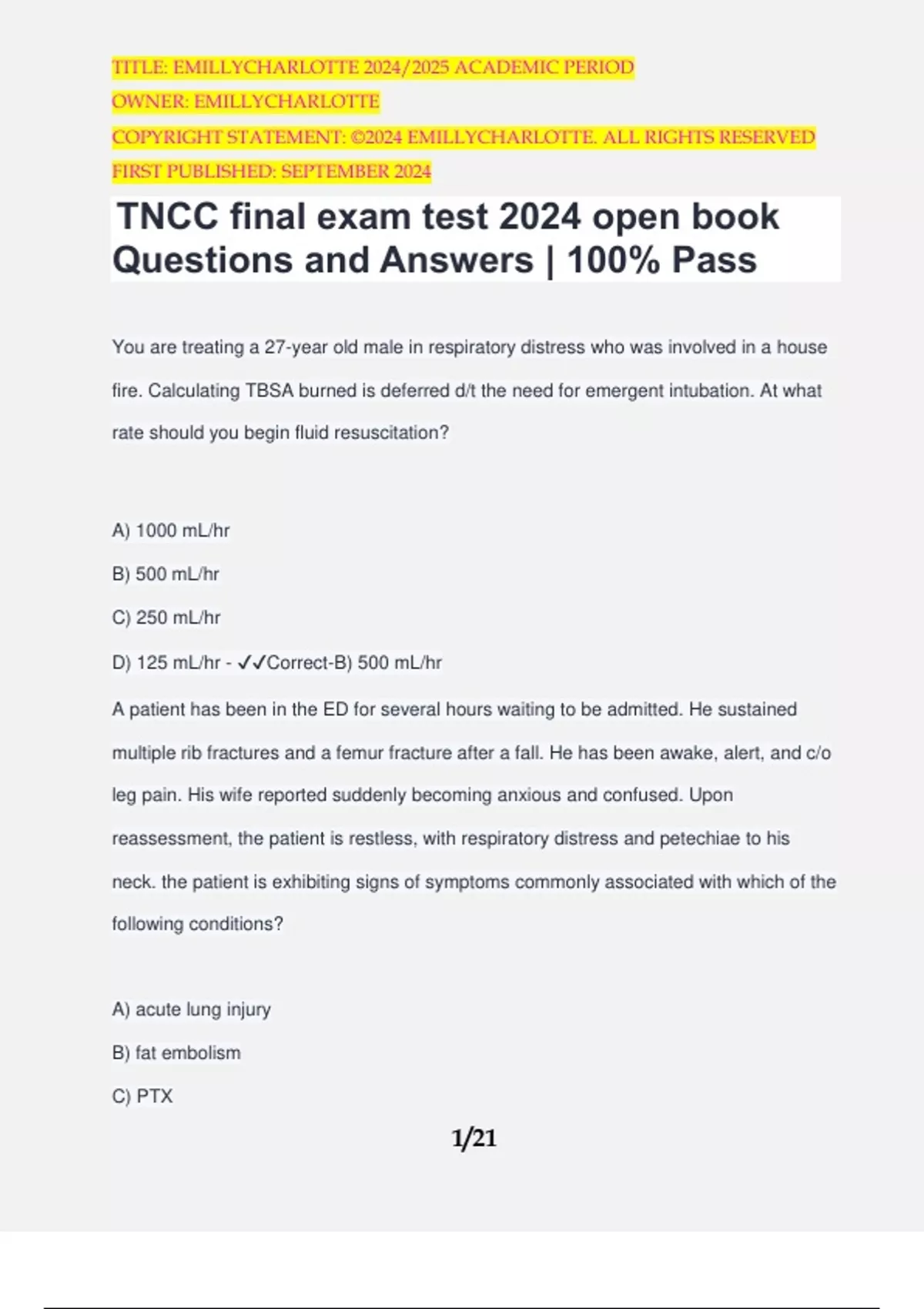 TNCC final exam test 2024 open book Questions and Answers | 100% Pass ...