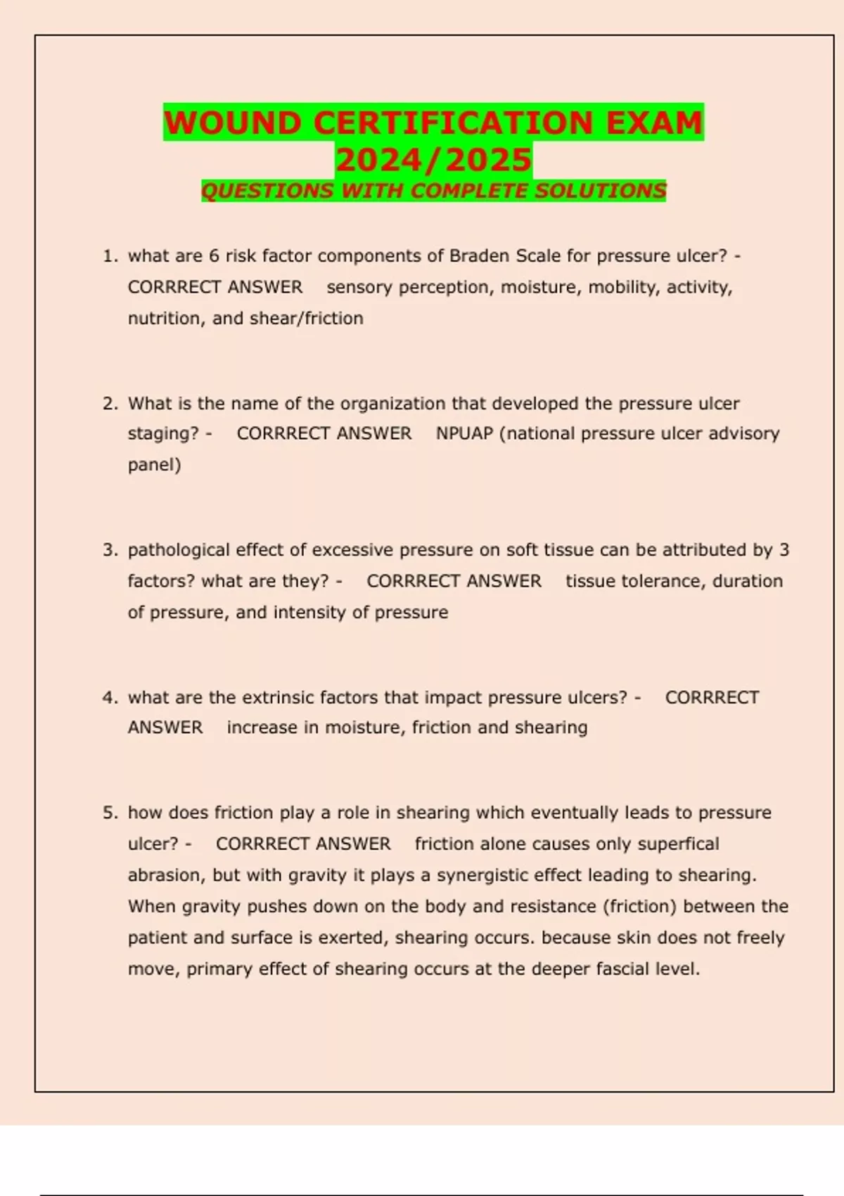 WOUND CERTIFICATION EXAM 2024/2025 QUESTIONS WITH COMPLETE SOLUTIONS ...