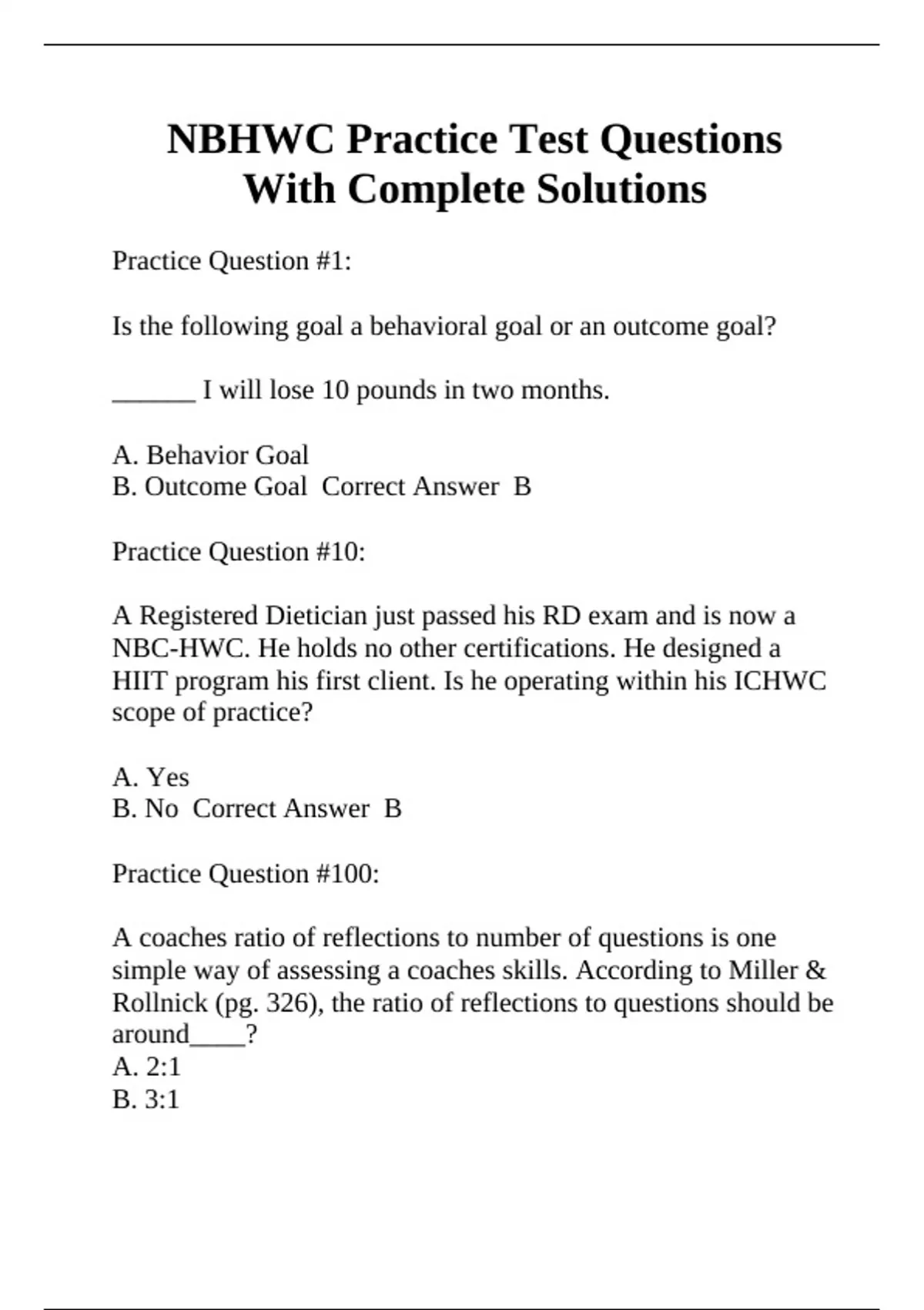 NBHWC Practice Test Questions With Complete Solutions - NBHWC - Stuvia UK