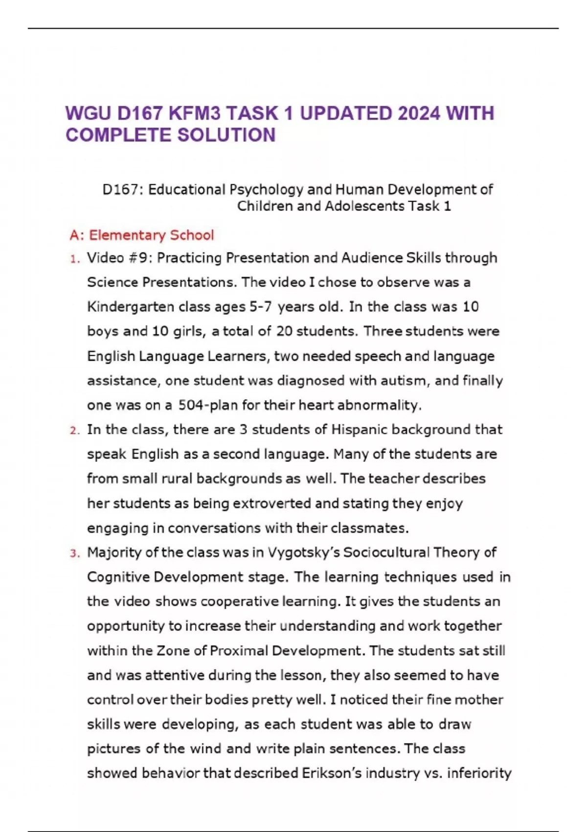 WGU D167 KFM3 TASK 1 UPDATED 2024 WITH COMPLETE SOLUTION - EDUCATION D167 - Stuvia US