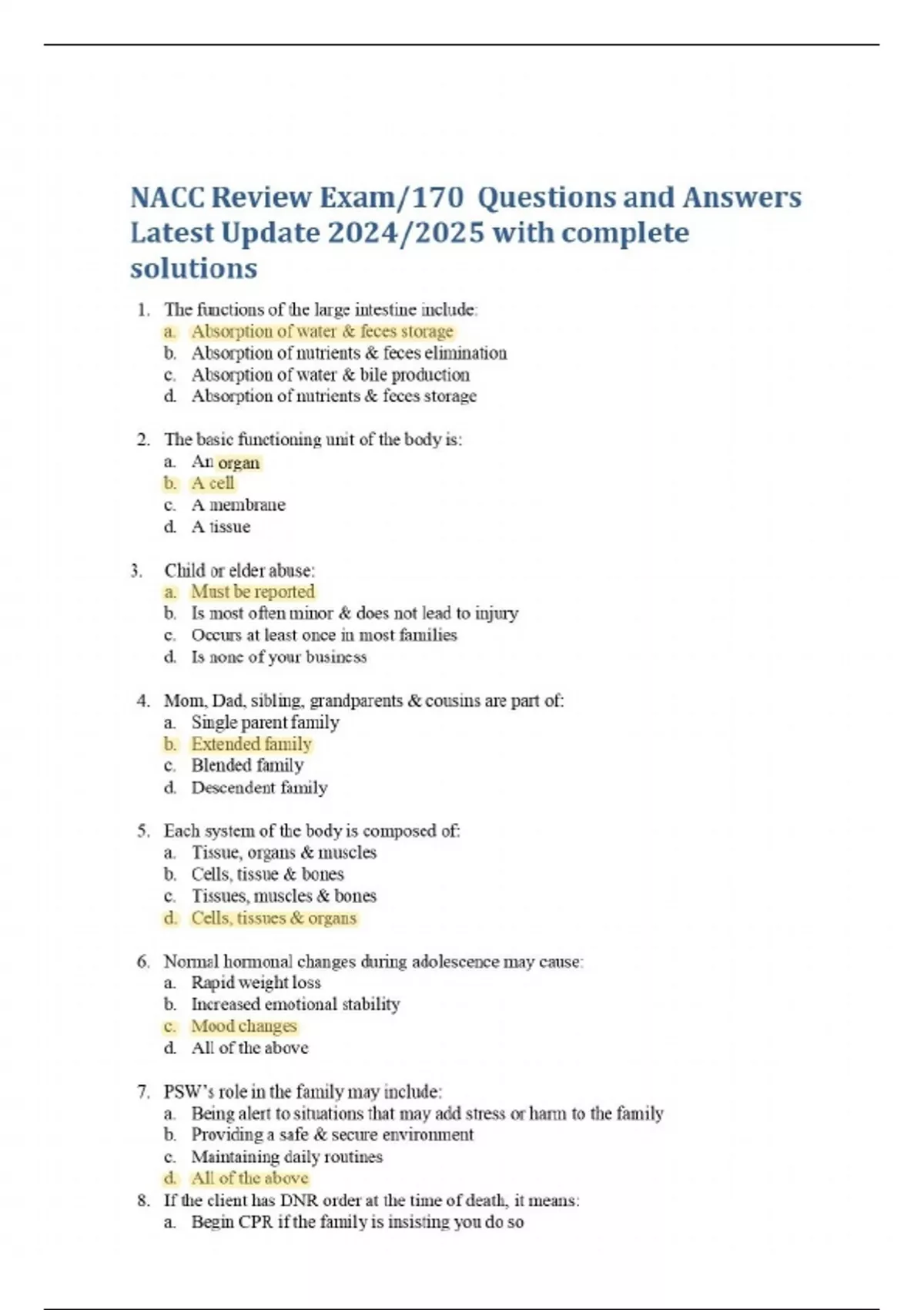 NACC Review Exam/170 Questions and Answers Latest Update 2024/2025 with ...