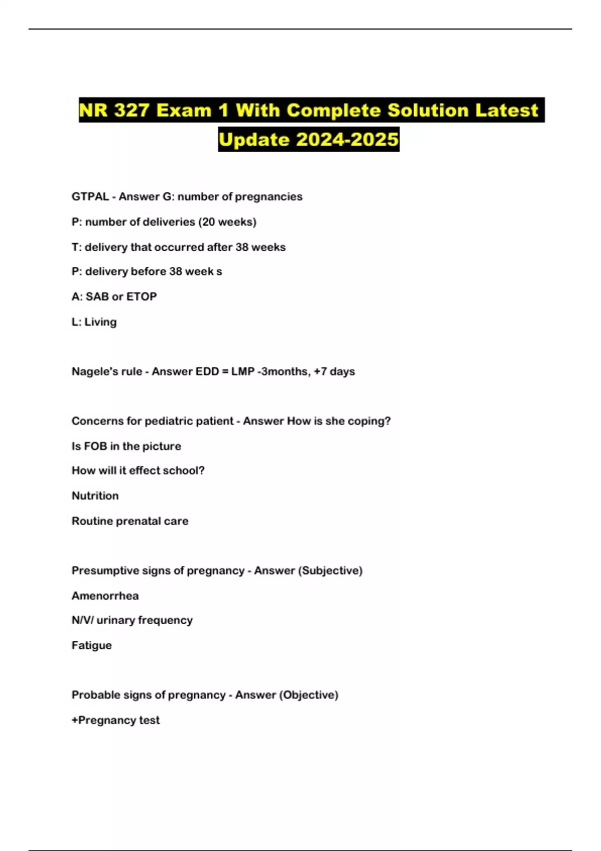 NR 327 Exam 1 With Complete Solution Latest Update - NR 327 - Stuvia US