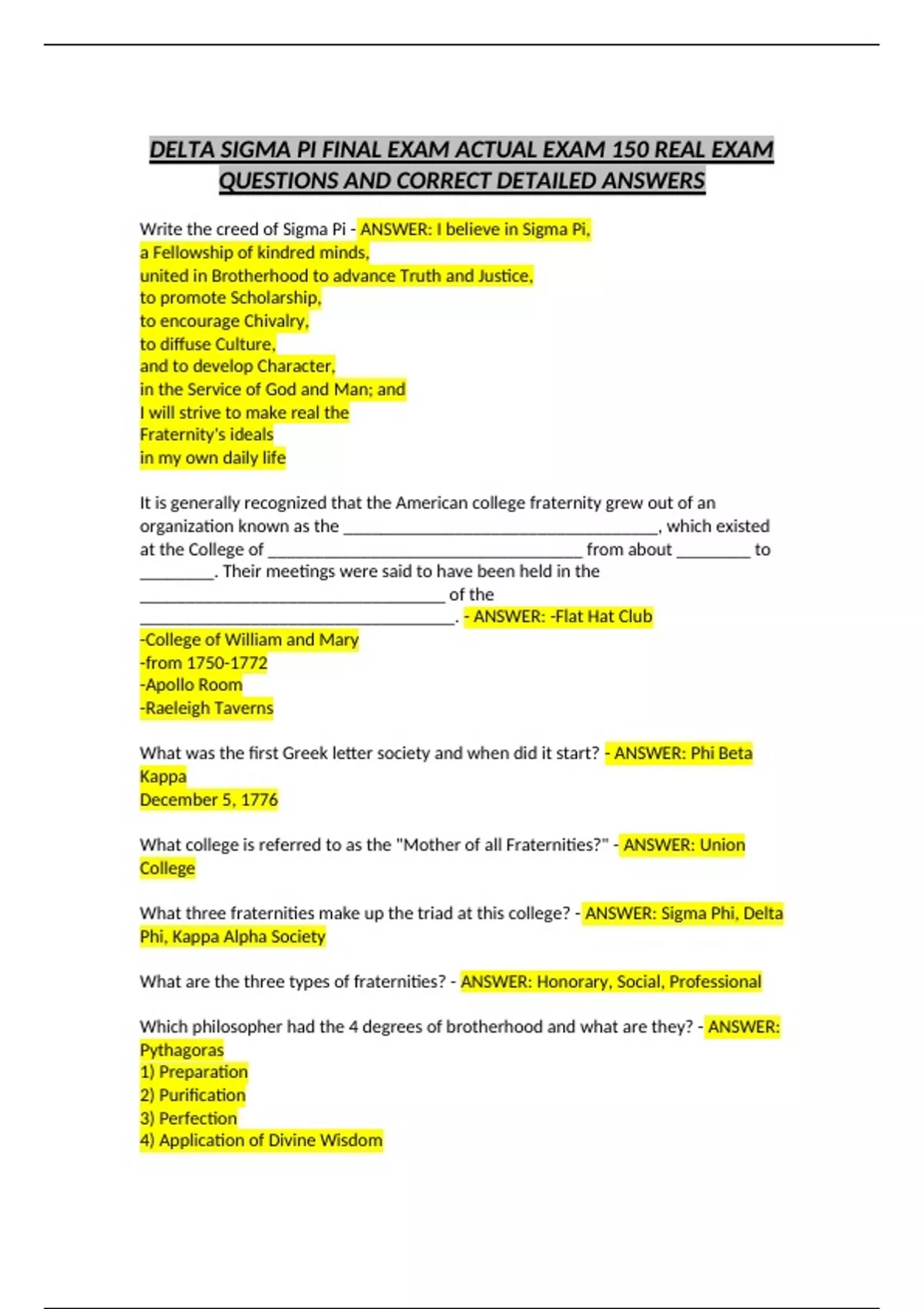 DELTA SIGMA PI FINAL EXAM - DELTA SIGMA PI - Stuvia US