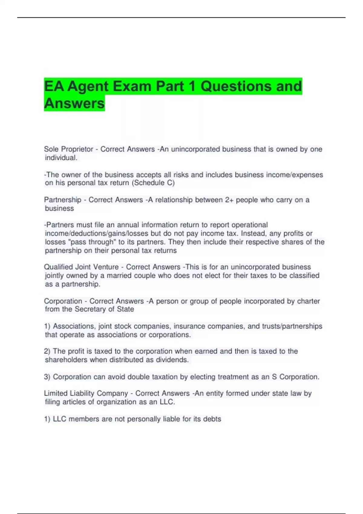 EA Agent Exam Part 1 Questions and Answers - EA - Enrolled Agent ...