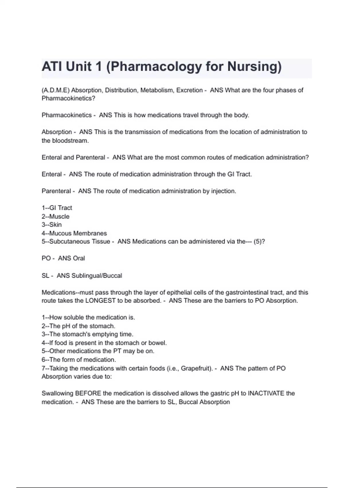 ATI Unit 1 (Pharmacology for Nursing) Exam Questions and Answers 2024/ ...