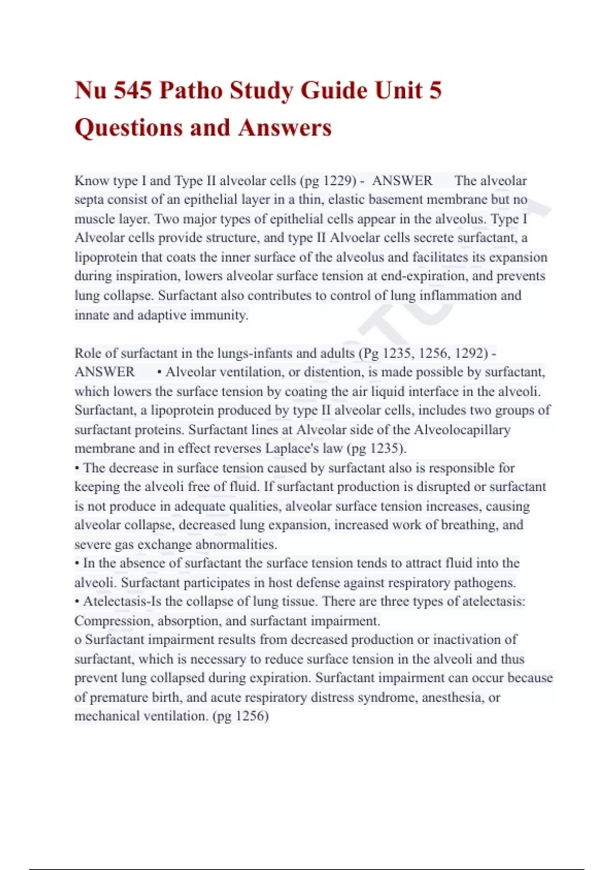 Nu 545 Patho Study Guide Unit 5 Questions and Answers - NU 545 - Stuvia US