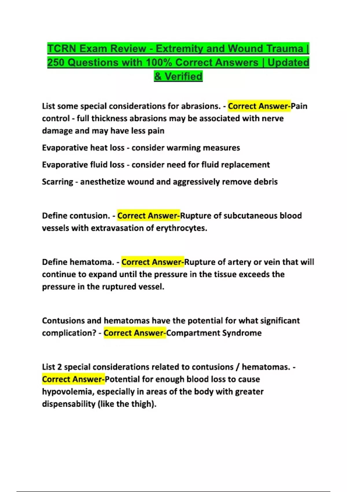 TCRN Exam Review - Extremity and Wound Trauma | 250 Questions with 100% ...