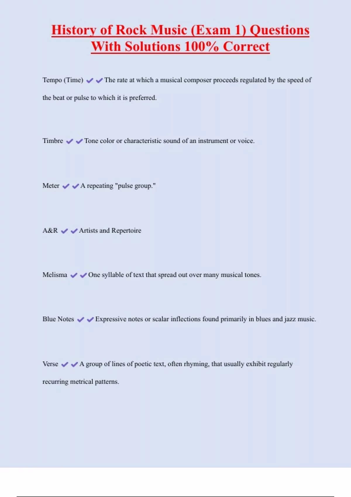 History of Rock Music (Exam 1) Questions With Solutions 100% Correct ...