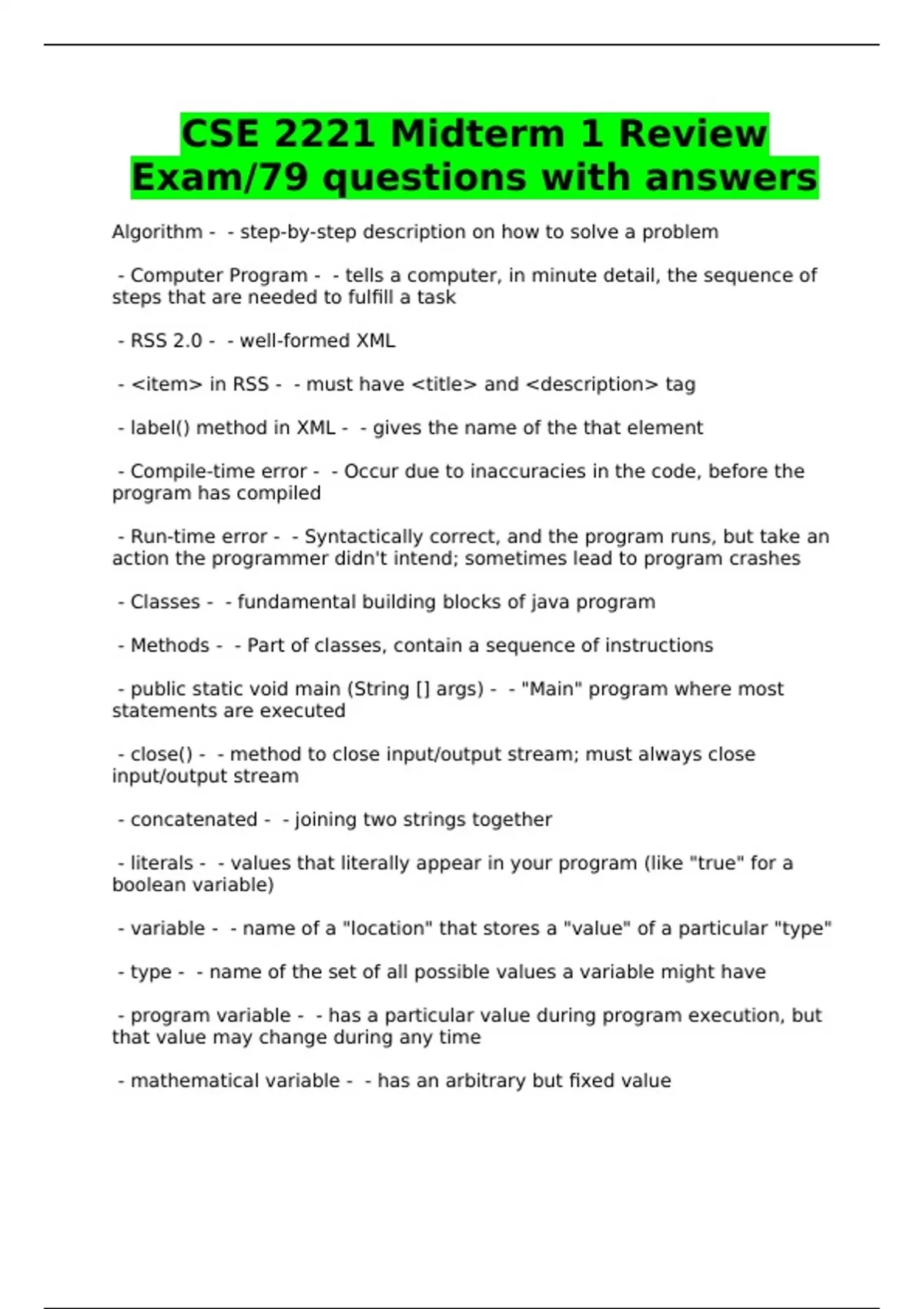 CSE 2221 Exams - Stuvia US