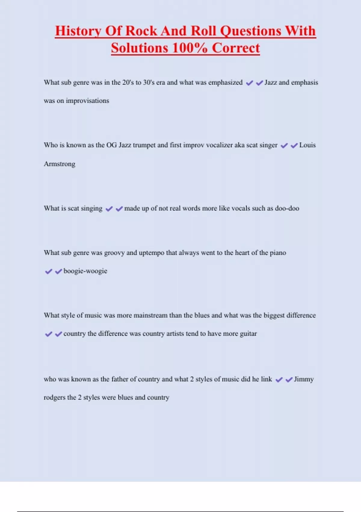 History Of Rock And Roll Questions With Solutions 100% Correct ...