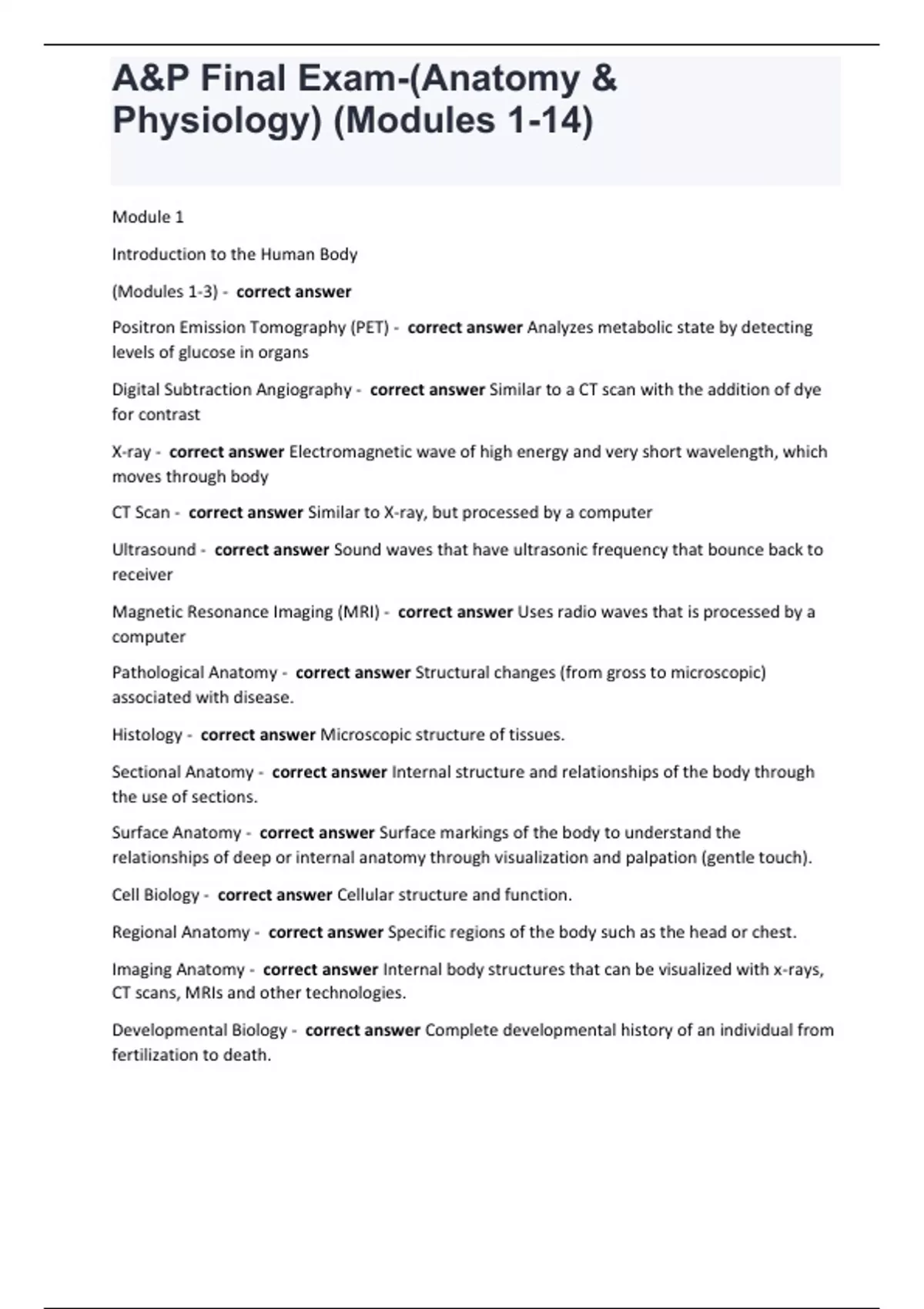 A&P Final Exam-(Anatomy & Physiology) (Modules 1-14) updated 2024 - A&P ...