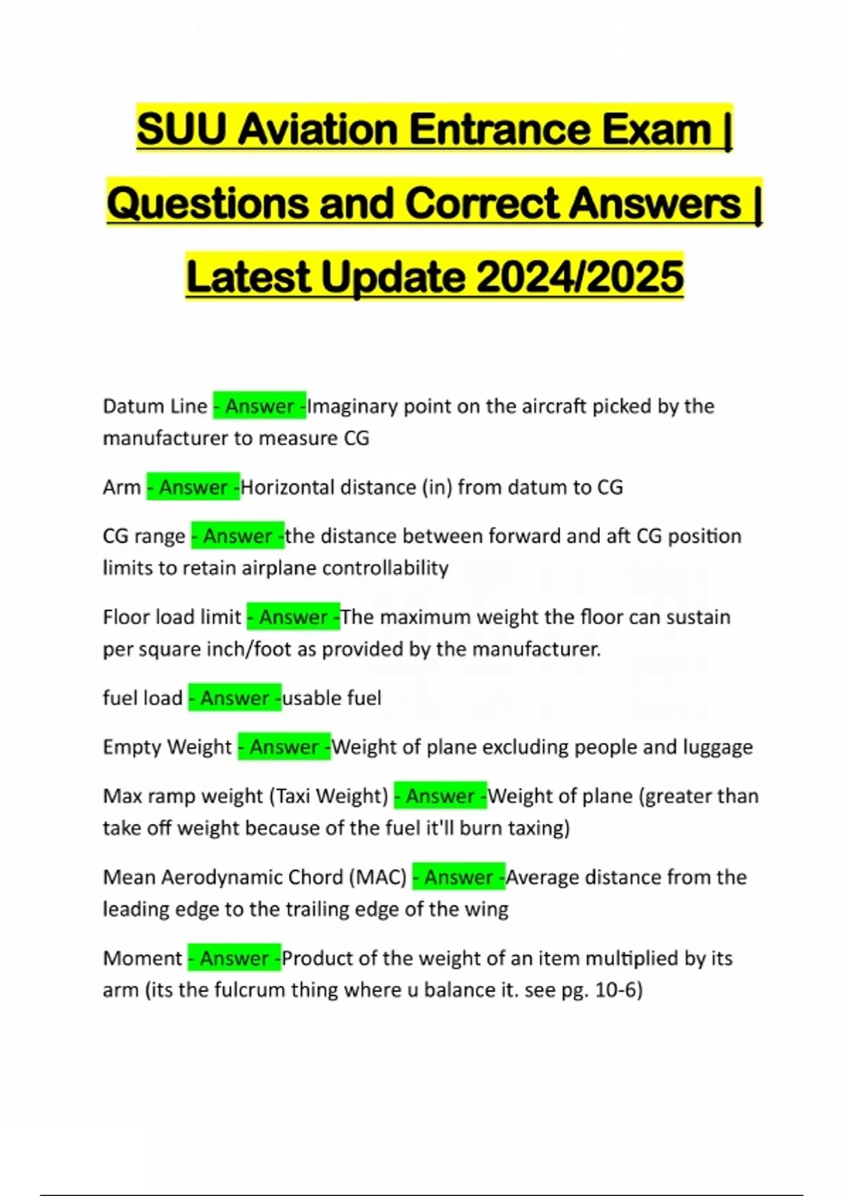 PRIVATE PILOT LICENSE BUNDLED EXAMS::::: QUESTIONS AND CORRECT ANSWERS ...