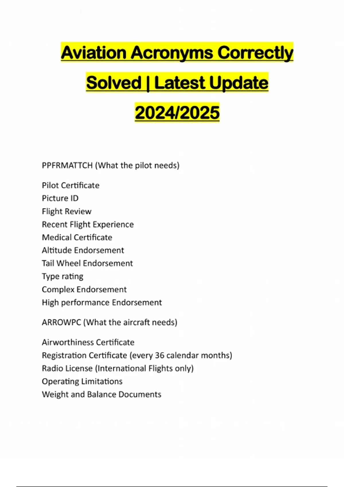 Aviation Acronyms Correctly Solved | Latest Update 2024/2025 - Private ...