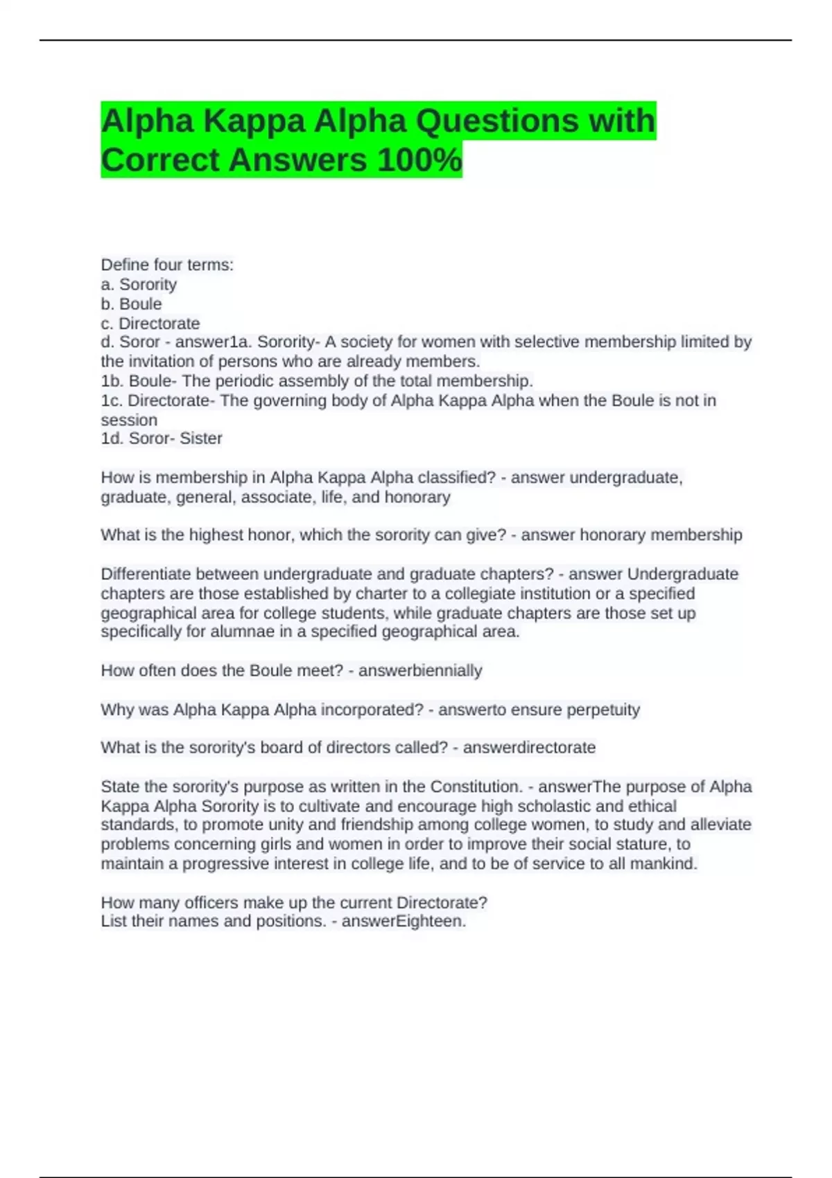 Alpha Kappa Alpha Questions with Correct Answers 100% - Alpha Kappa ...