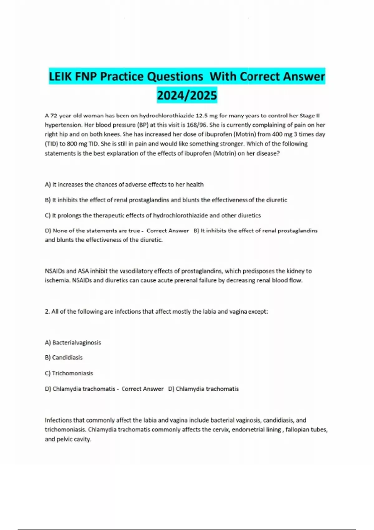 LEIK FNP Practice Questions With Correct Answer 2024/2025 - LEIK FNP ...