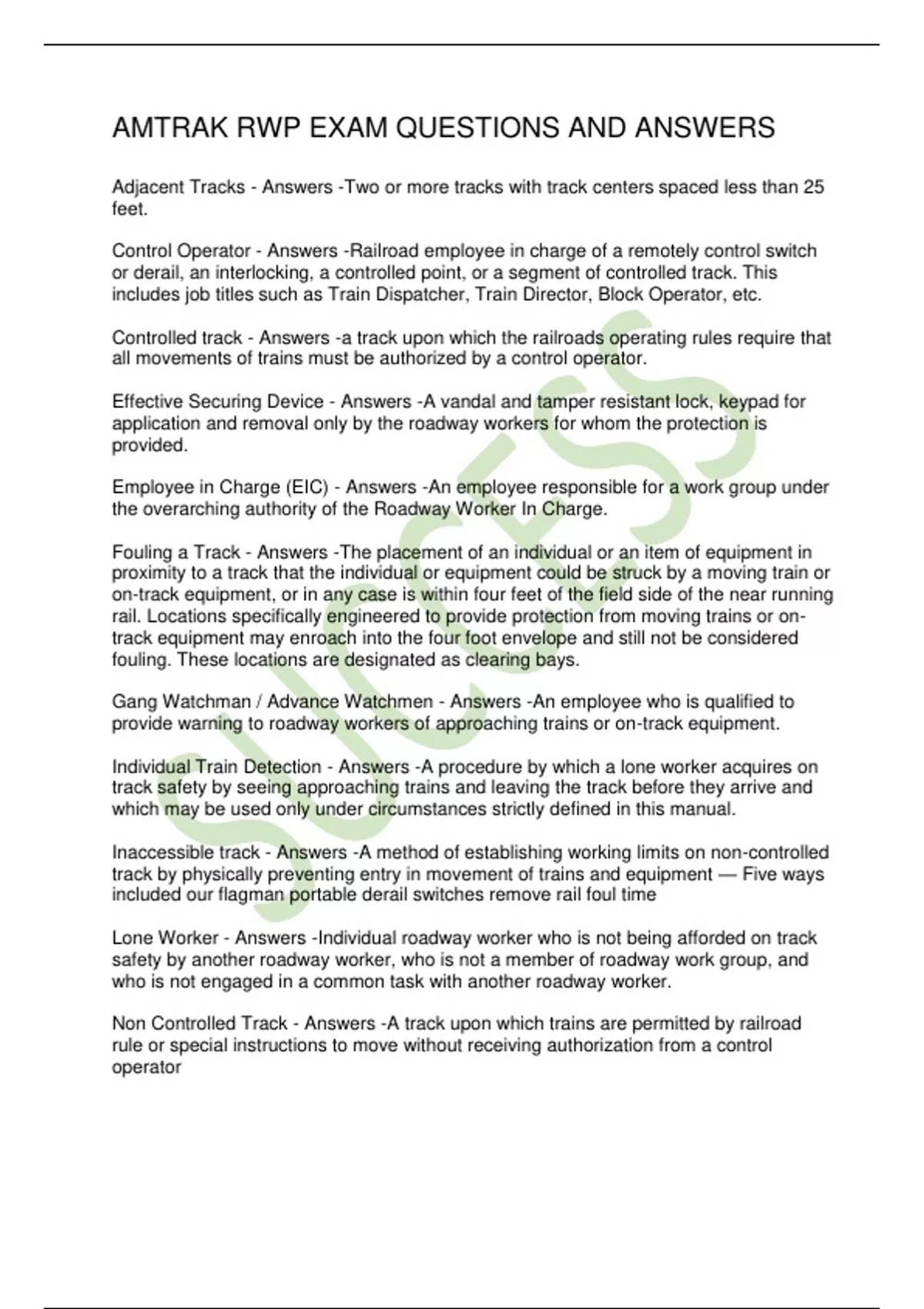 AMTRAK RWP EXAM QUESTIONS AND ANSWERS - AMTRAK RWP - Stuvia US