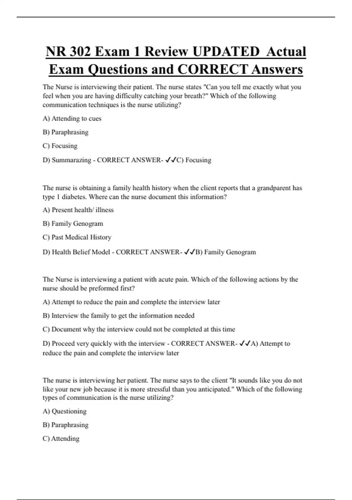 NR 302 Bundled Exam Questions WITH CORRECT Answers - Stuvia US