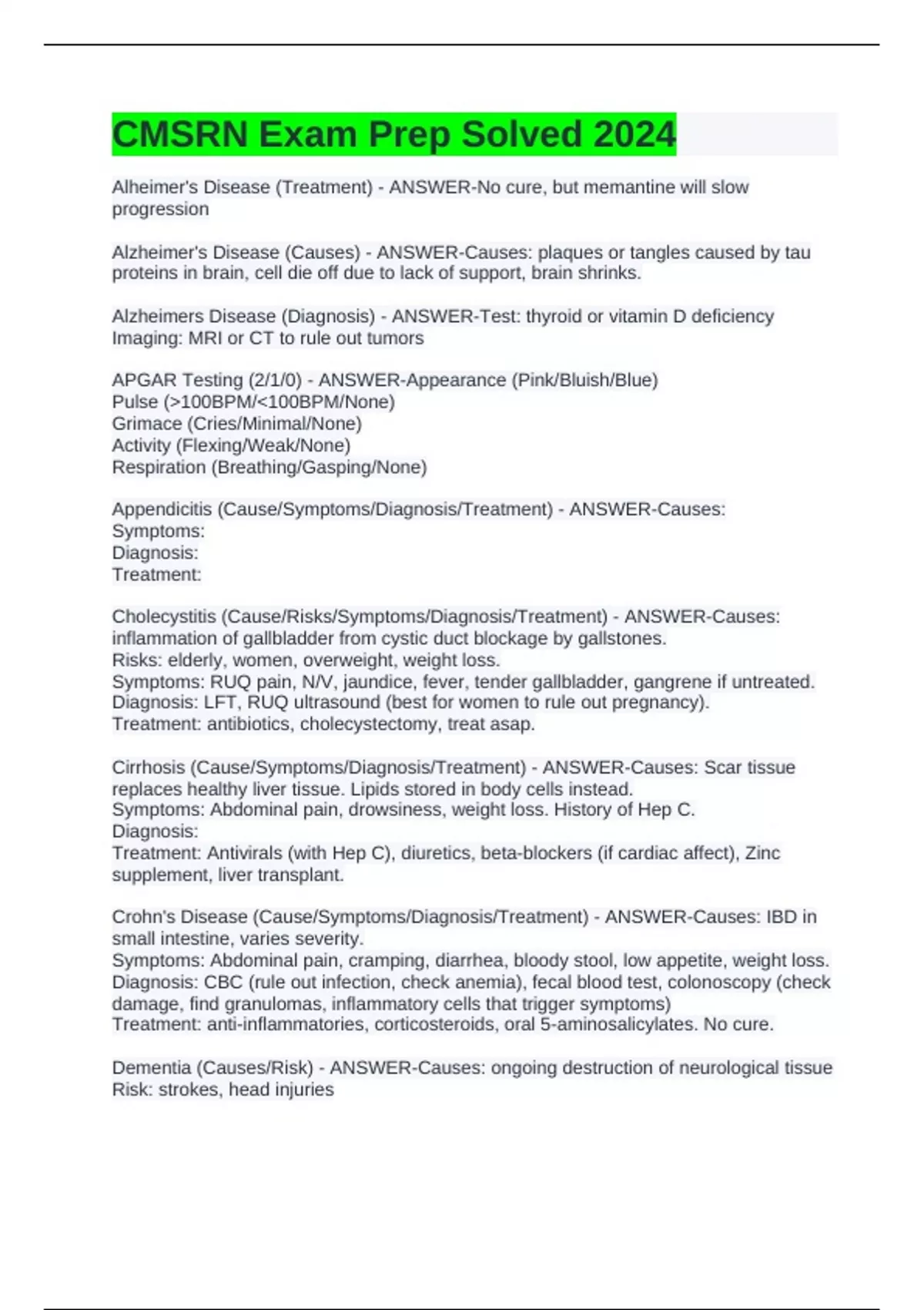 CMSRN Exam Prep Solved 2024 - Certified Medical-Surgical Registered ...