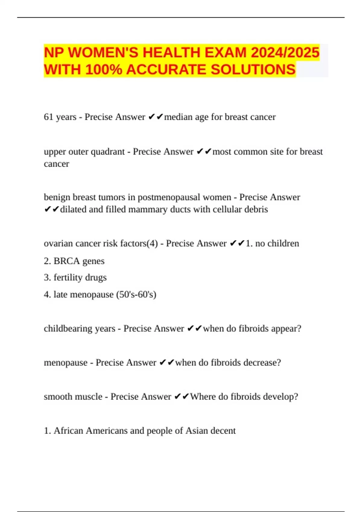 NP WOMEN'S HEALTH EXAM 2024/2025 WITH 100% ACCURATE SOLUTIONS - NP ...