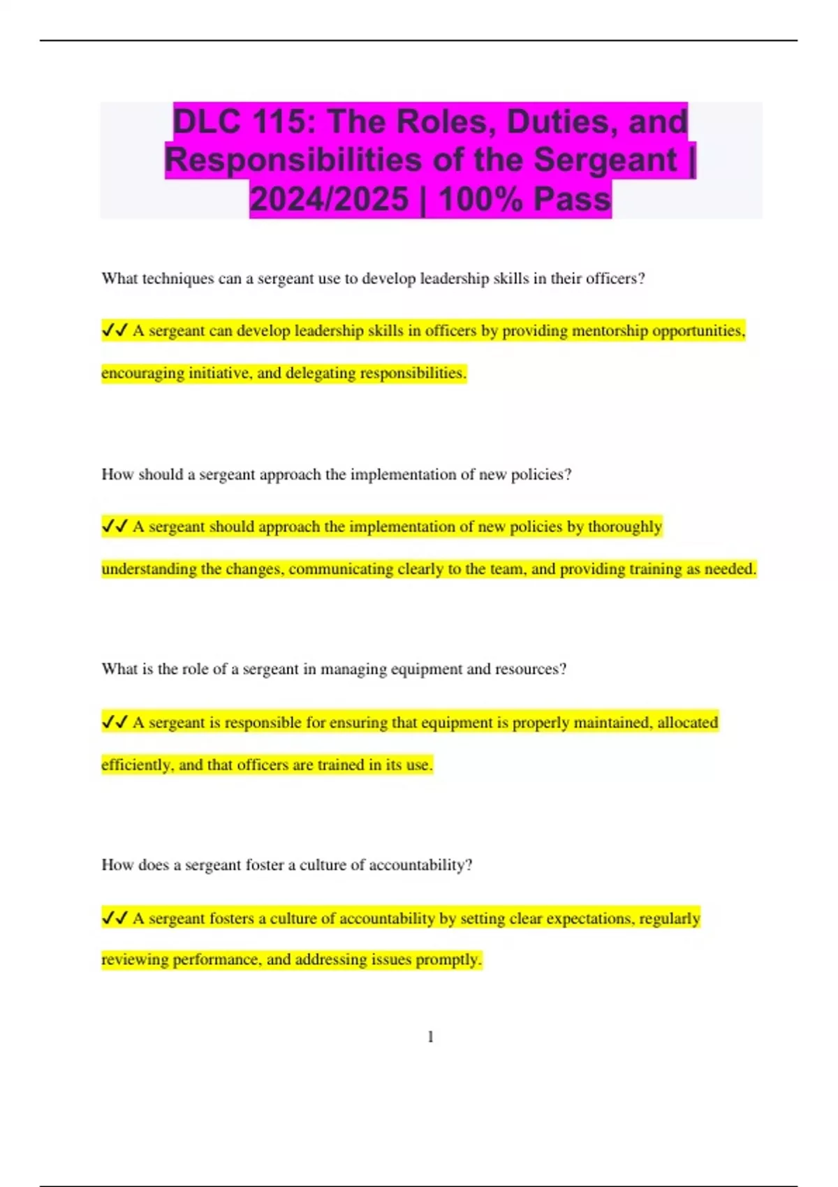 DLC 115: The Roles, Duties, and Responsibilities of the Sergeant | 2024 ...