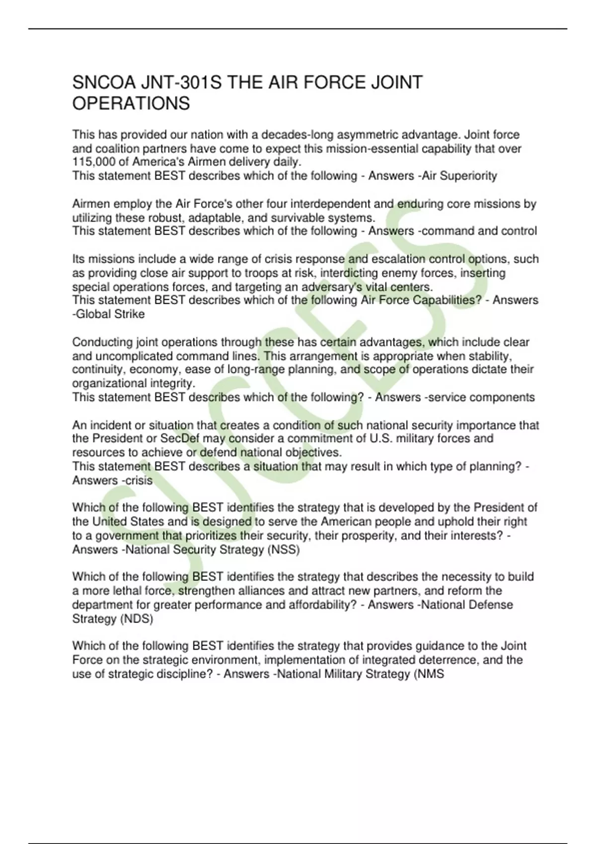 SNCOA JNT-301S THE AIR FORCE JOINT OPERATIONS - SNCOA JNT-301S - Stuvia US