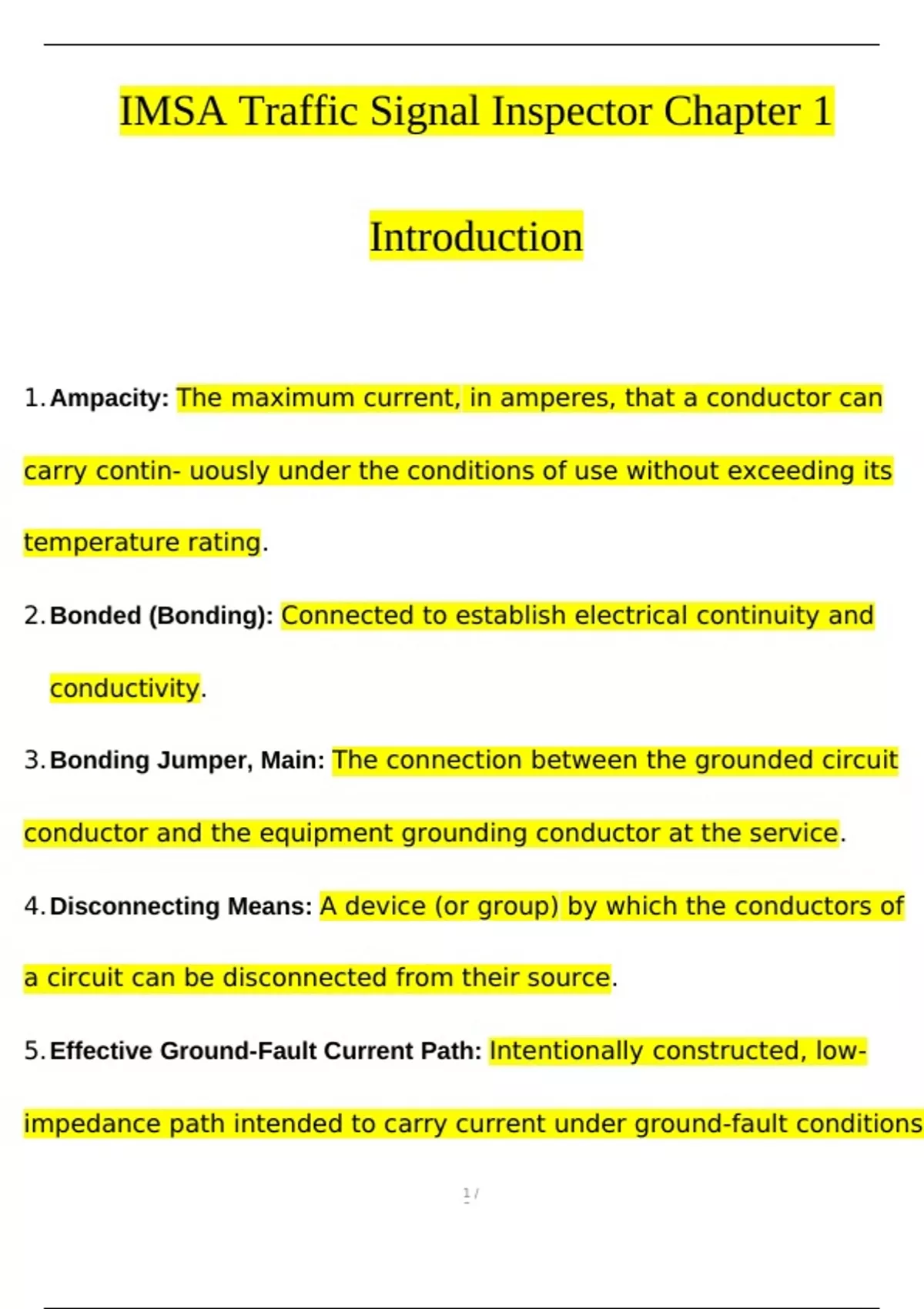 IMSA Traffic Signal Inspector Chapter 1 Introduction QUESTIONS AND ...