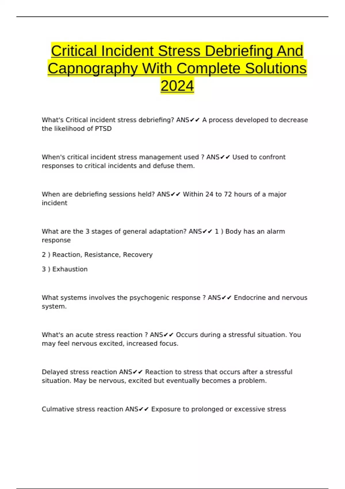 Critical Incident Stress Debriefing And Capnography With Complete ...