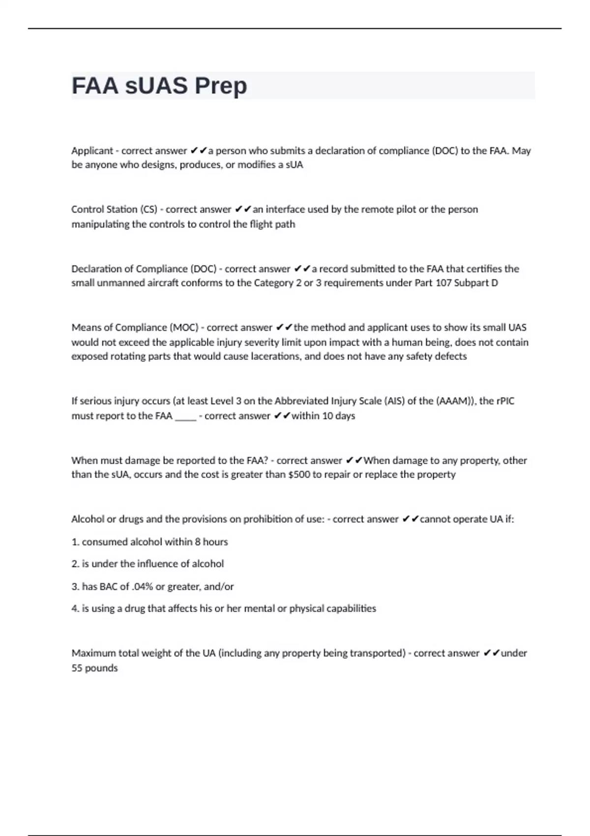 FAA sUAS Prep questions with correct answers graded A+ - SUAS - Stuvia US