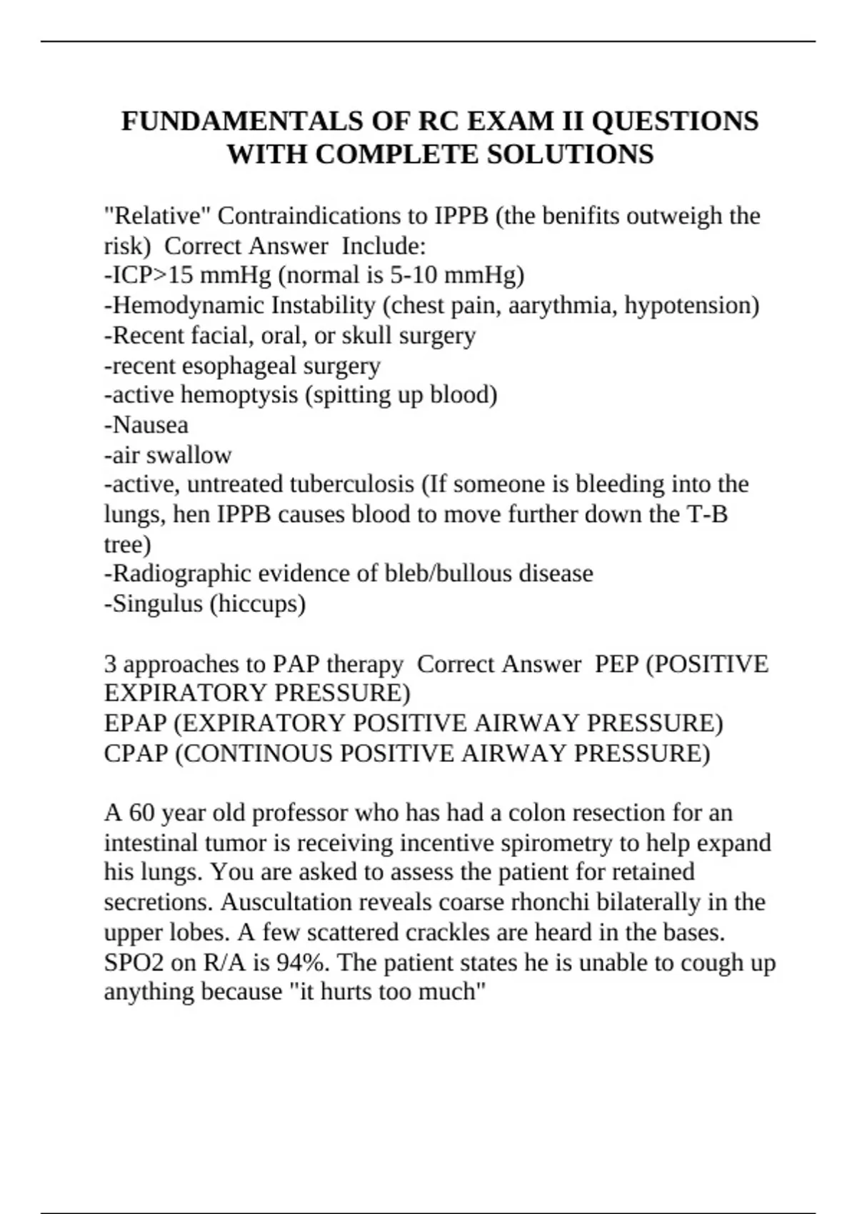 FUNDAMENTALS OF RC EXAM II QUESTIONS WITH COMPLETE SOLUTIONS ...