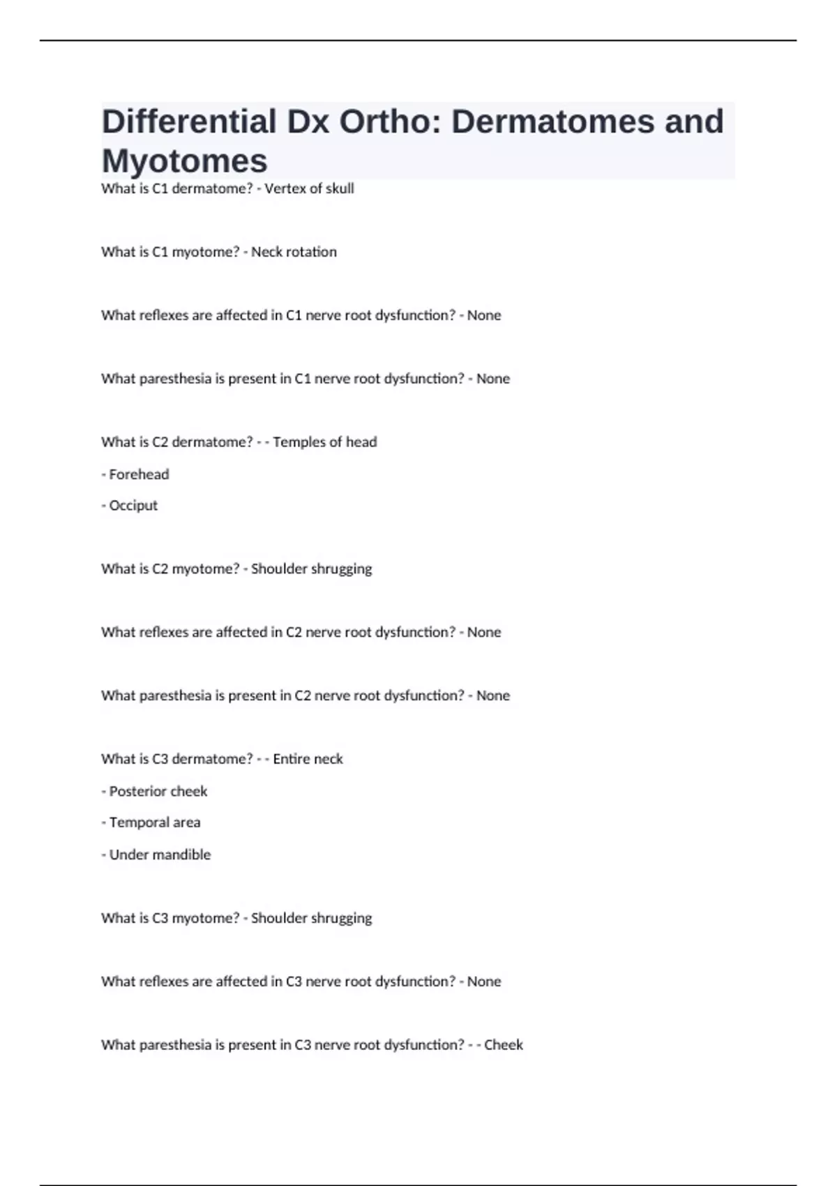Differential Dx Ortho: Dermatomes and Myotomes - Differential Dx Ortho: Dermatomes and Myotomes ...