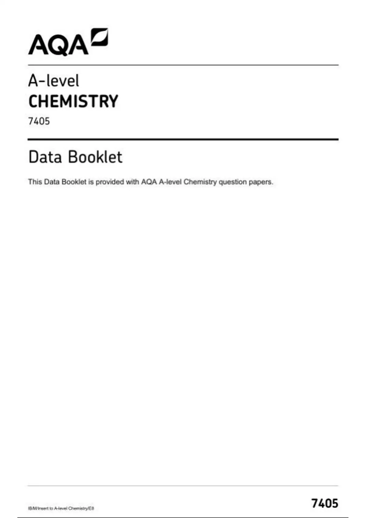 AQA A-level CHEMISTRY 7405/2 /INS insert june 2024 - CHEMISTRY - Stuvia UK