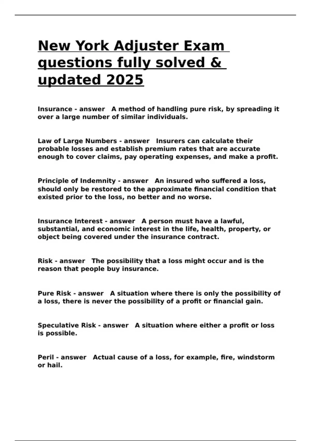 New York Adjuster Exam questions fully solved & updated 2025. - RI ...
