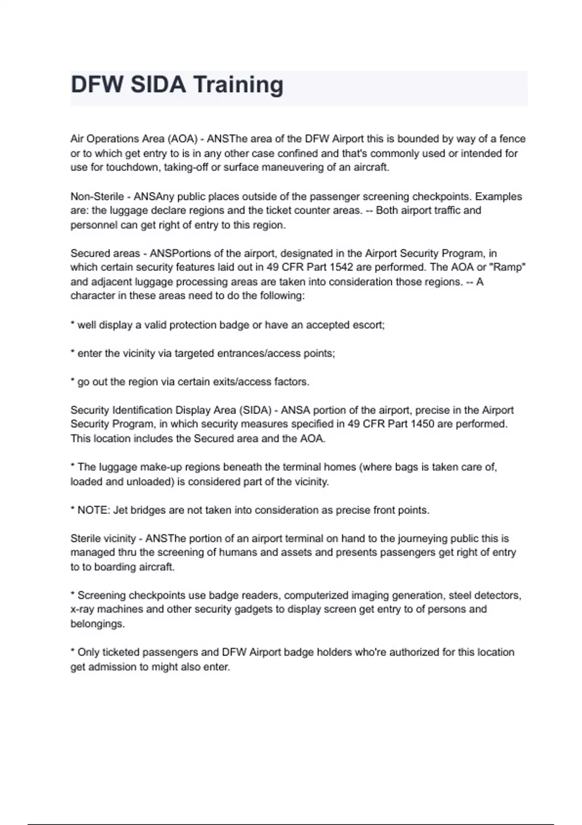 DFW SIDA Training questions with correct answers 2024/2025 - SIDA ...