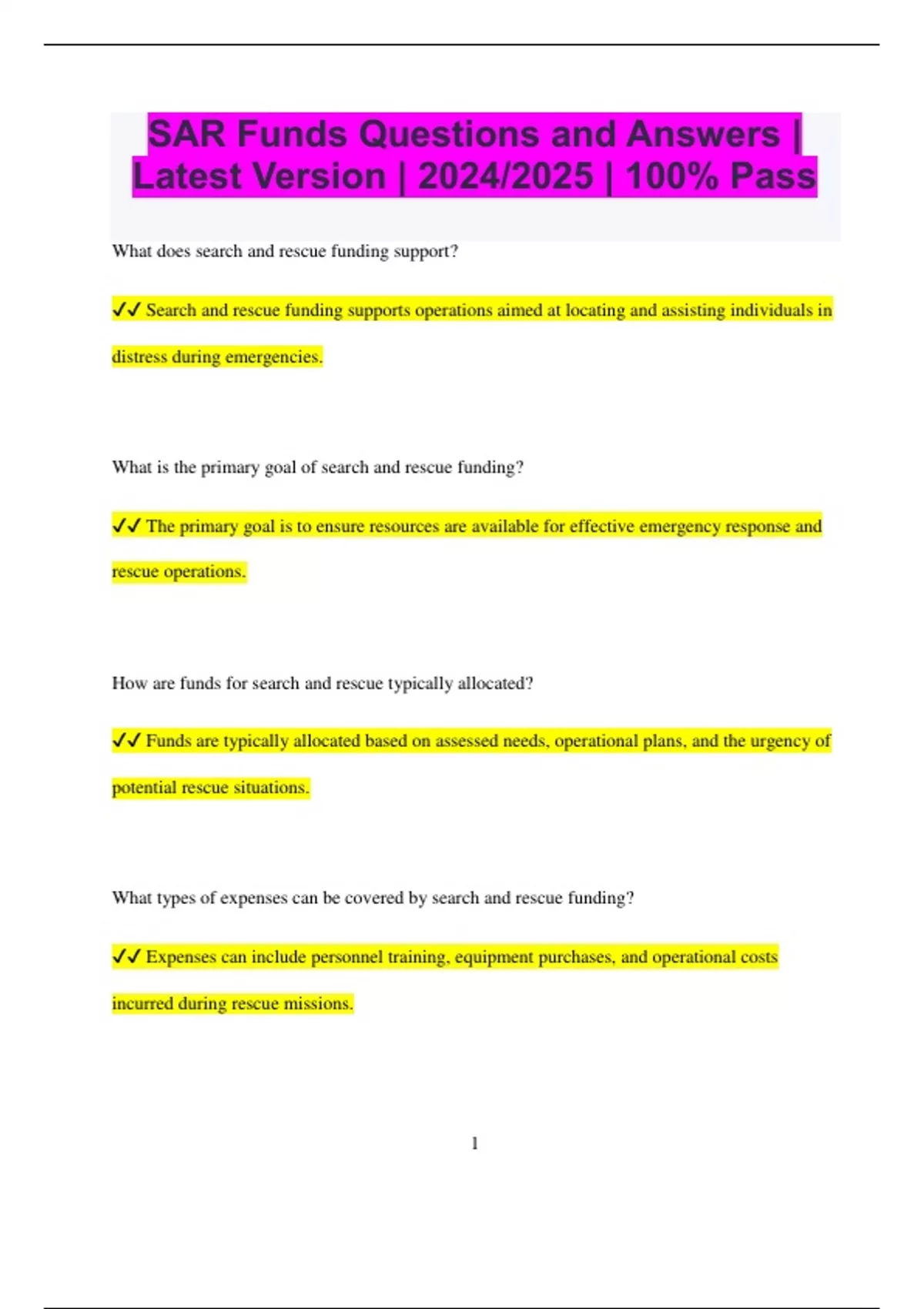 SAR Funds Questions and Answers | Latest Version | 2024/2025 | 100% ...