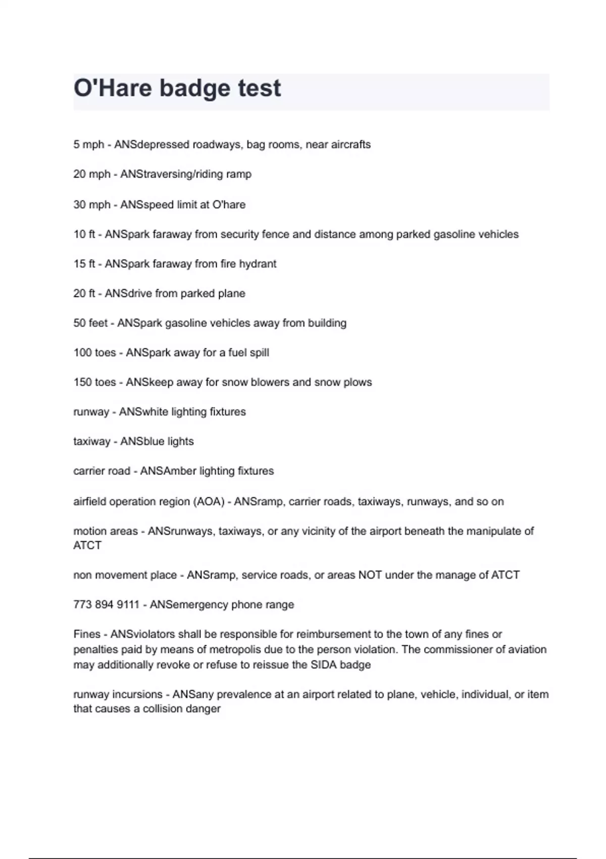 O'Hare badge test questions with correct answers 2024/2025 - SIDA ...