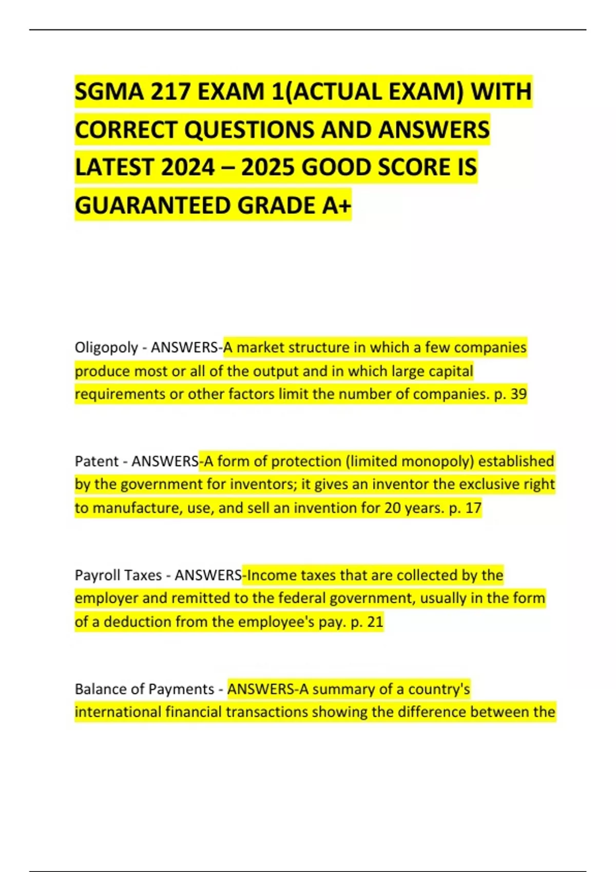 SGMA 217 EXAM 1(ACTUAL EXAM) WITH CORRECT QUESTIONS AND ANSWERS LATEST ...