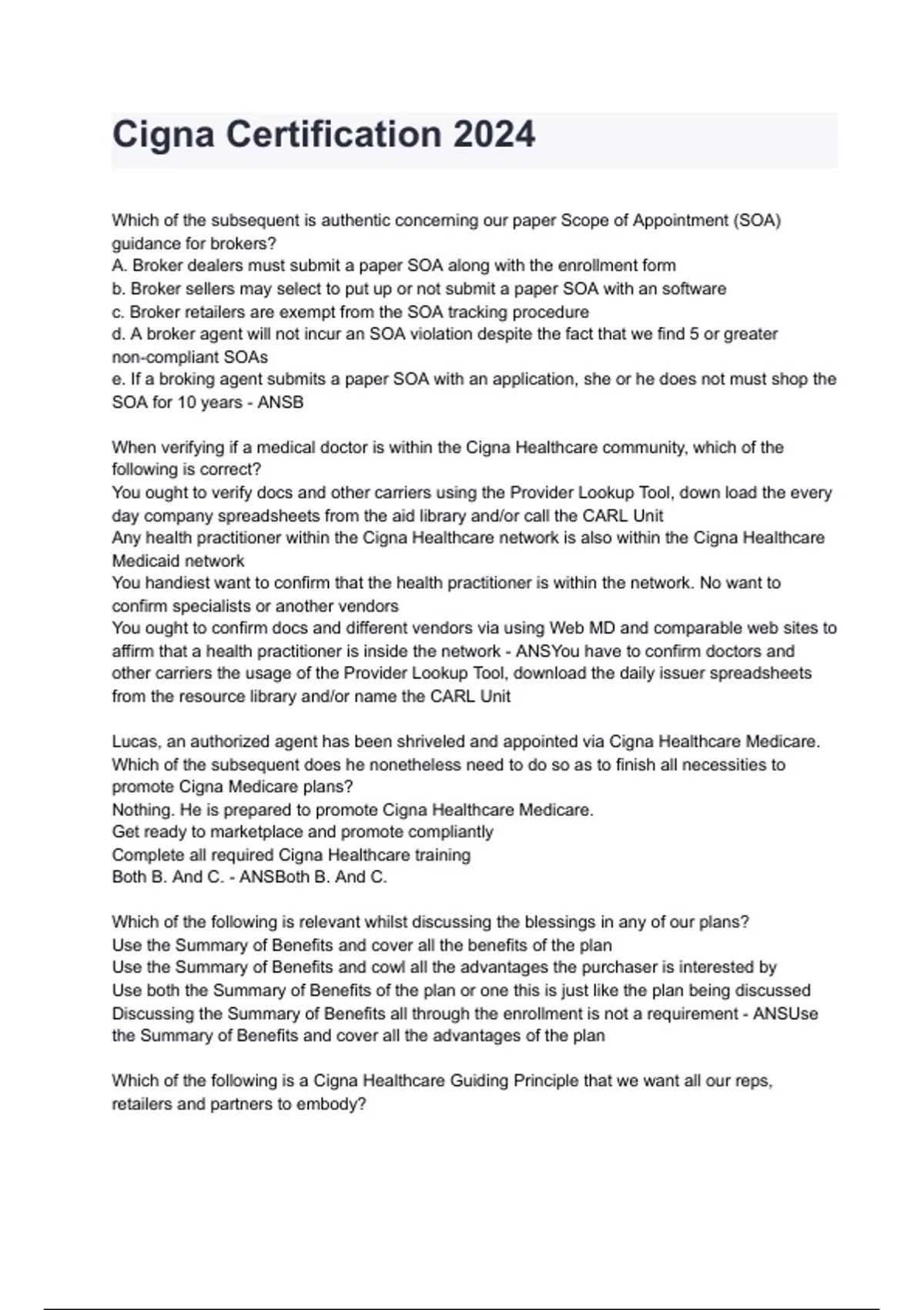 Cigna Certification 2024/2025 questions with correct answers - Cigna - Stuvia US