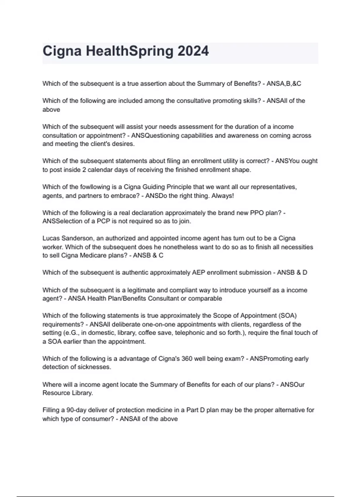 Cigna Health Spring 2024/2025 questions with correct answers - Cigna ...