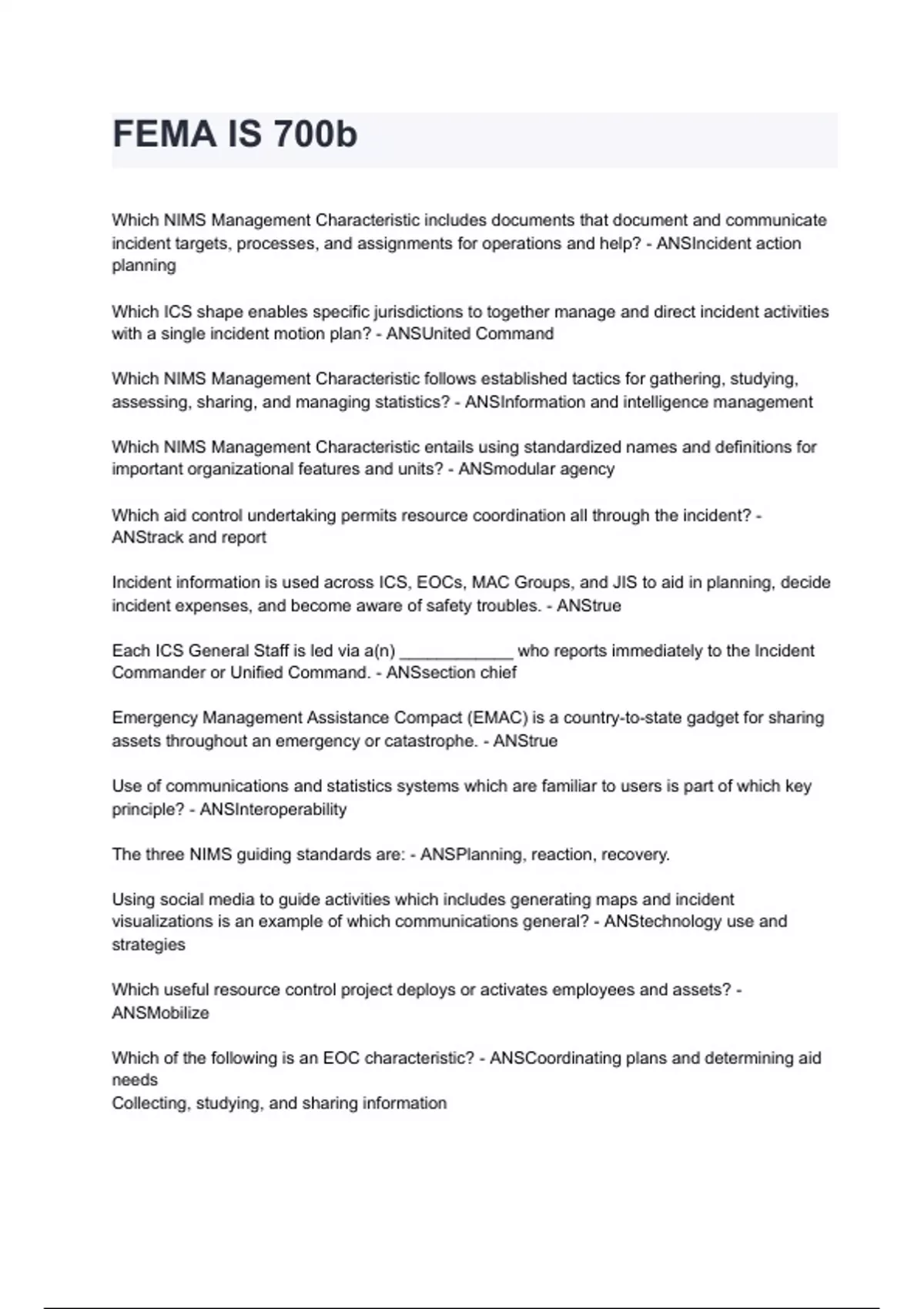 FEMA IS 700b questions with correct answers 2024/2025 - FEMA IS 700b ...