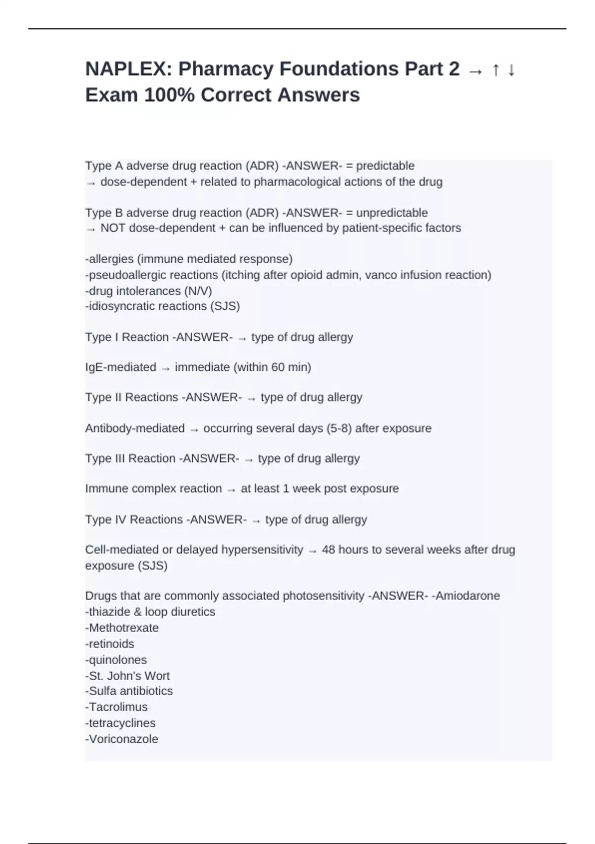 NAPLEX: Pharmacy Foundations Part 2 → ↑ ↓ Exam 100% Correct Answers ...