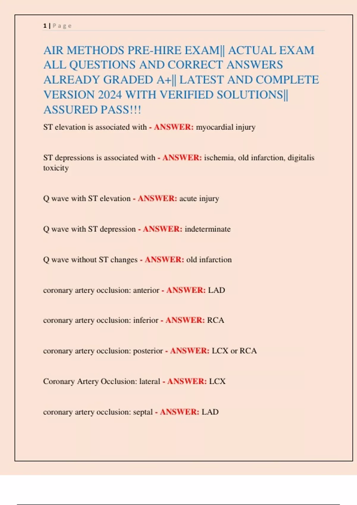 AIR METHODS PRE-HIRE EXAM|| ACTUAL EXAM ALL QUESTIONS AND CORRECT ...