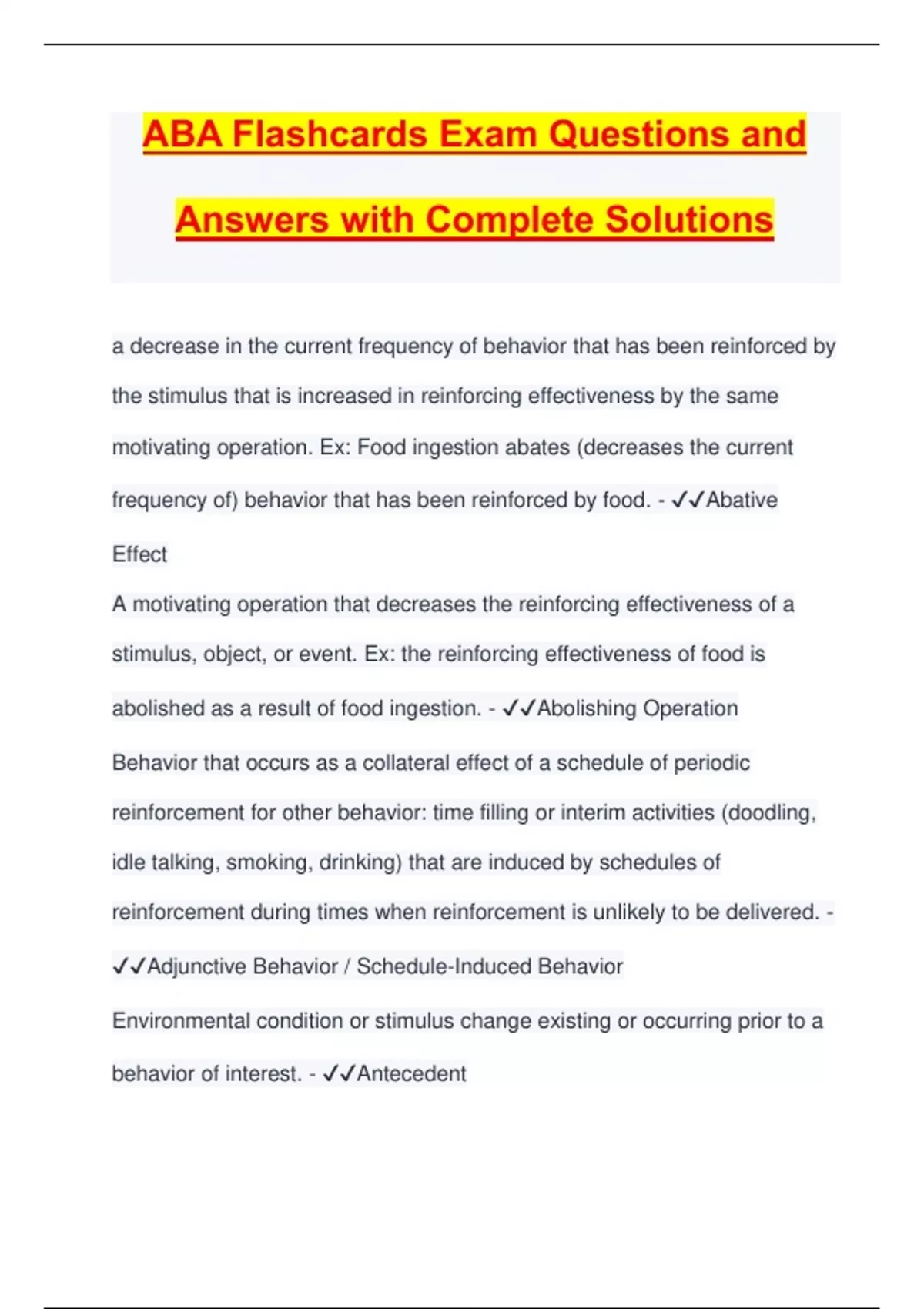 ABA Flashcards Exam Questions and Answers with Complete Solutions - Aba ...