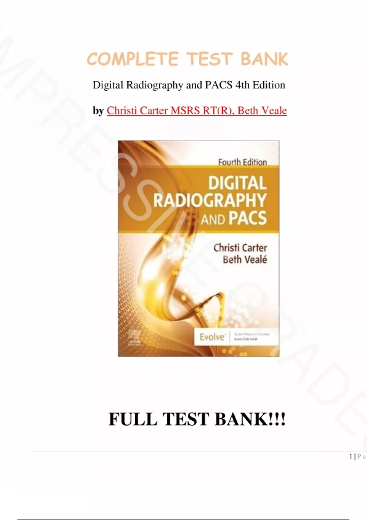 Test Bank - Digital Radiography and PACS 4th Edition by Christi Carter ...